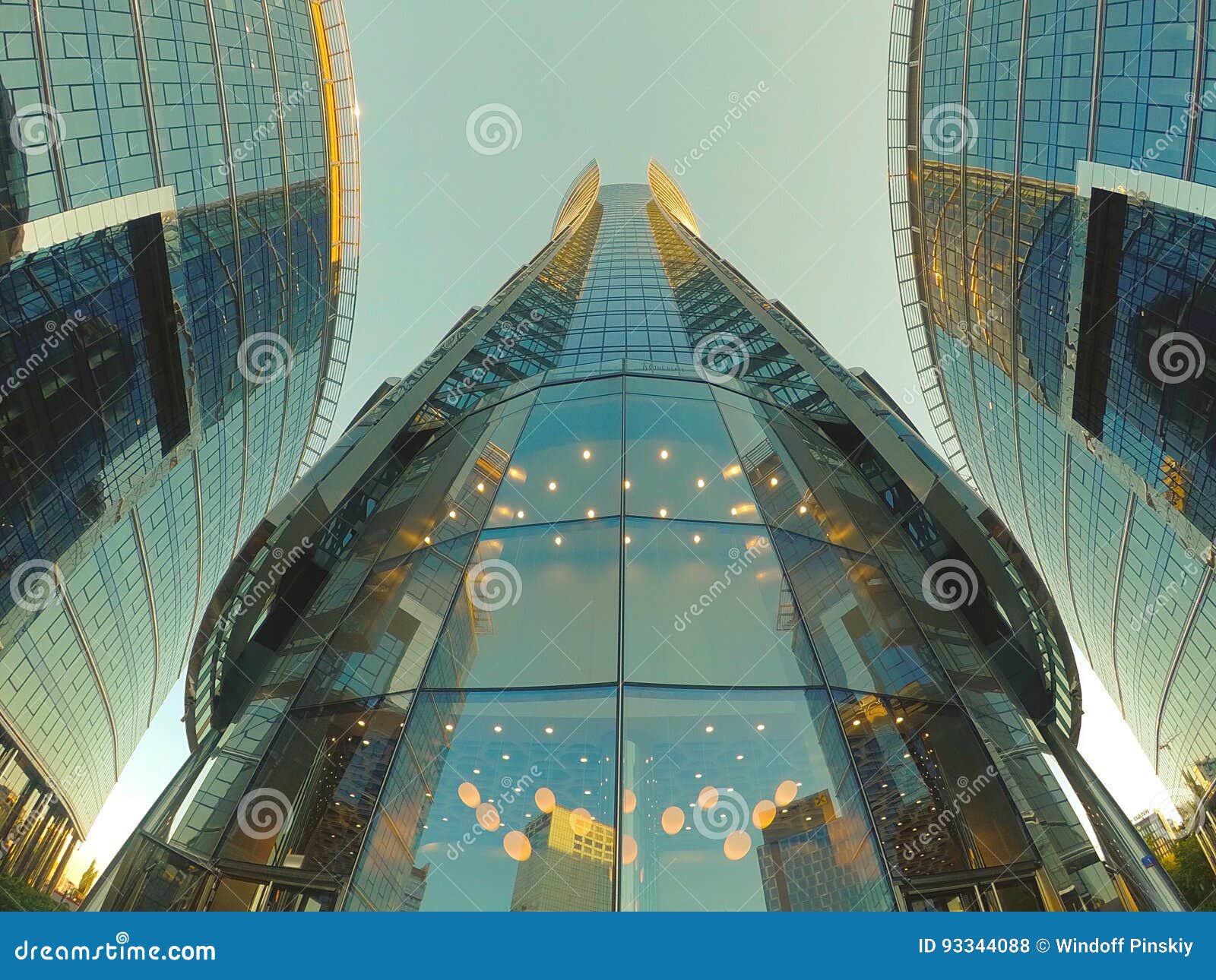 Warsaw Spire Skyscraper Reflected In Shorter Corporate Building ...