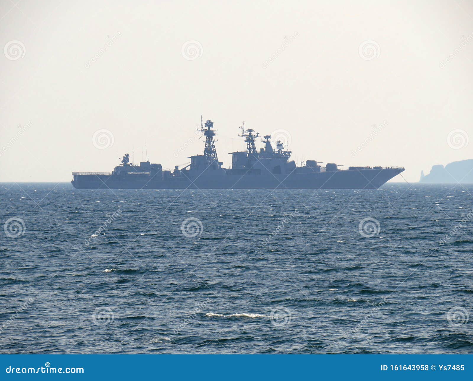 Warship at Anchor Near the Shore Stock Photo - Image of water, radar ...
