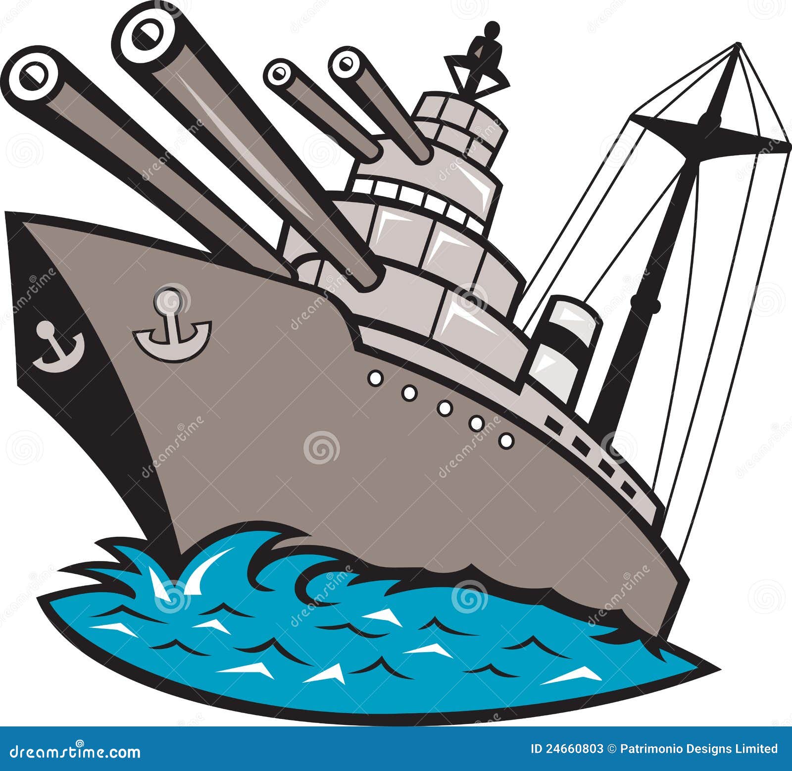 Warship Battleship Boat with Big Guns Stock Vector - Illustration of ...