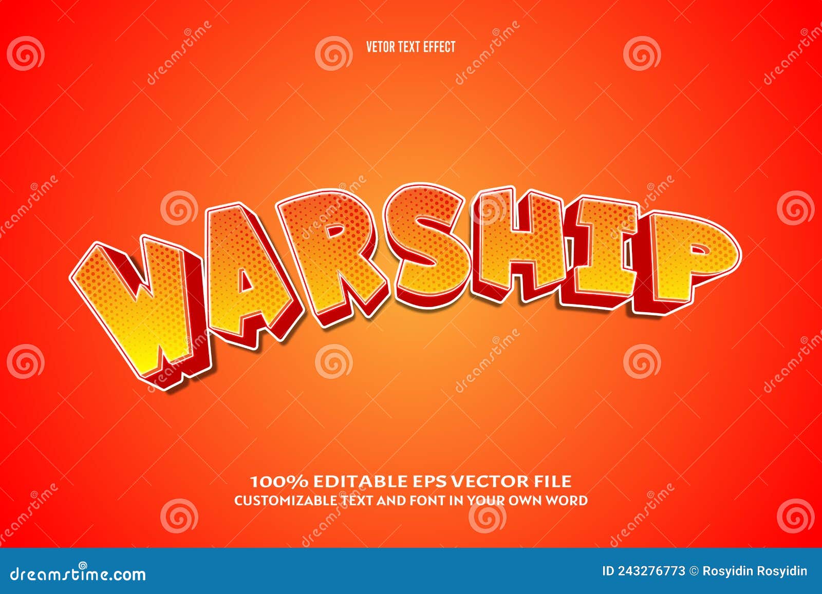 Warship Editable Text Effect 3 Dimension Emboss Comic Style with Orange ...