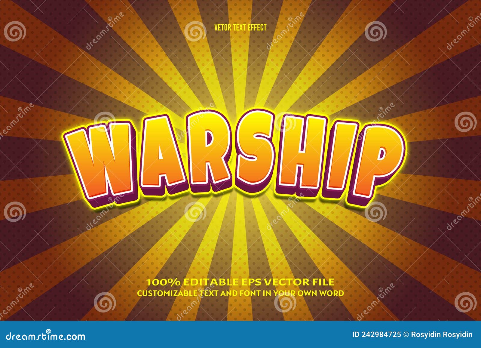 Warship Editable Text Effect 3 Dimension Emboss Comic Style Stock ...