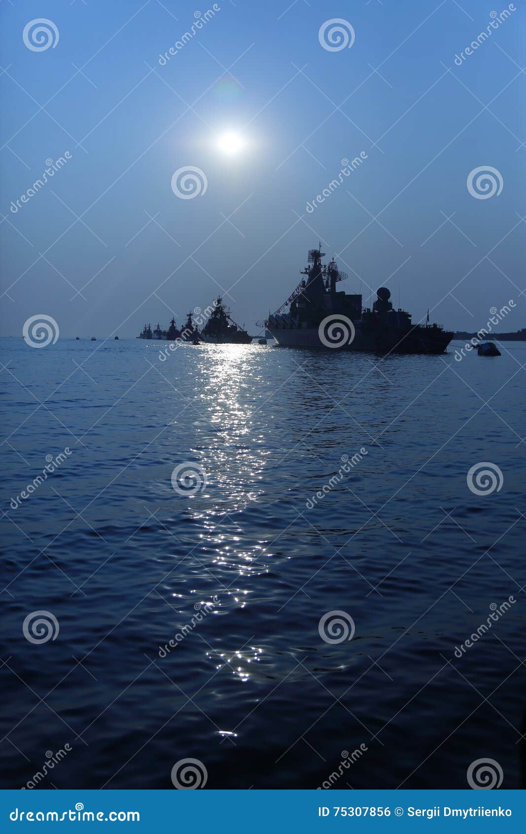 Warships Silhouettes in the Moonlight Stock Photo - Image of anchor ...