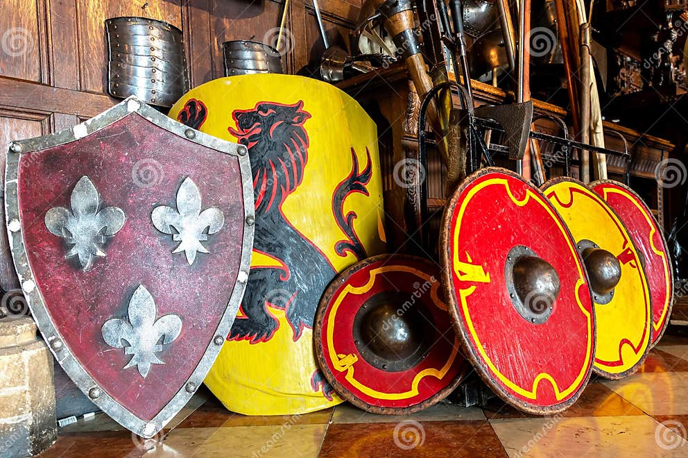 Medieval Shield and Interior of Warwick Castle - is a Medieval Castle ...