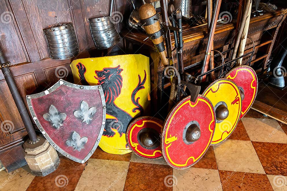 Medieval Shield and Interior of Warwick Castle - is a Medieval Castle ...