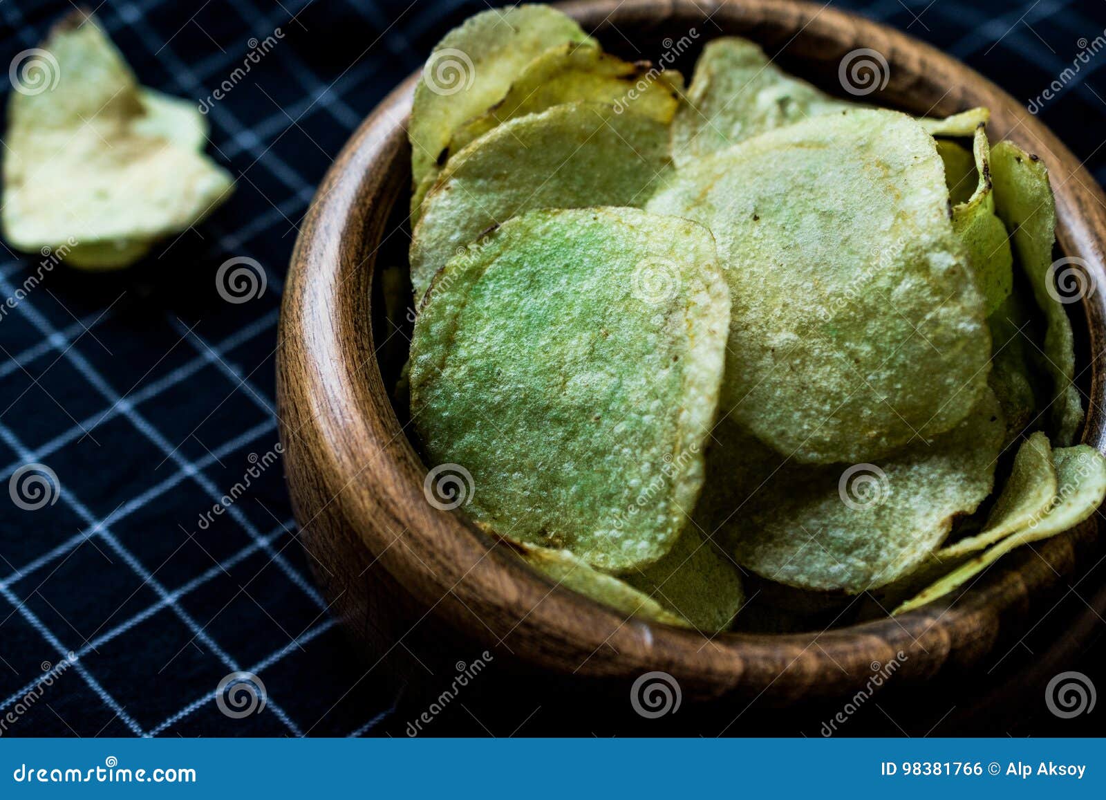 Wasabi Chips in a Wooden Bowl. Stock Photo - Image of bowl, japanese ...