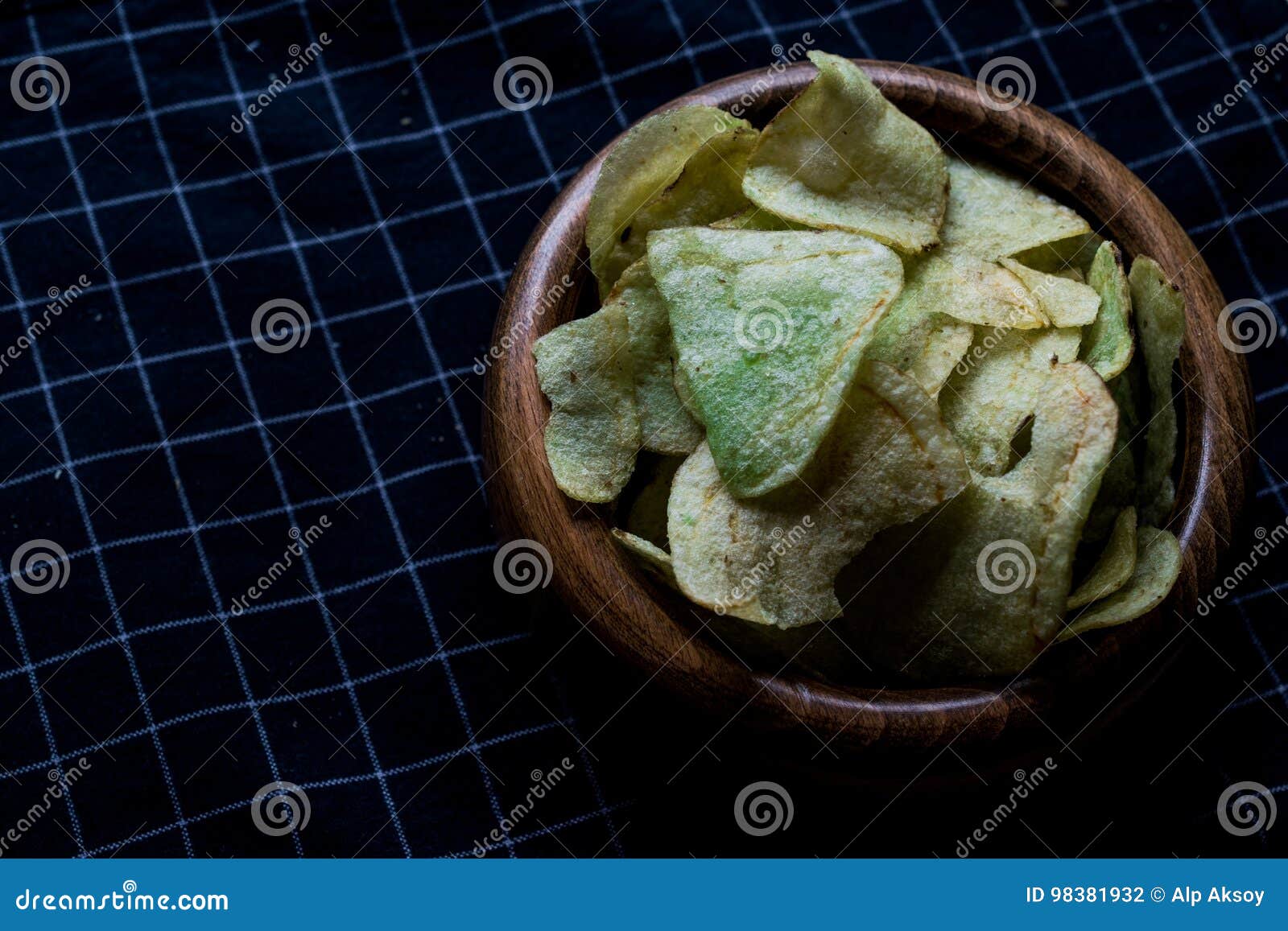 Wasabi Chips in a Wooden Bowl. Stock Photo - Image of cuisine, heap ...