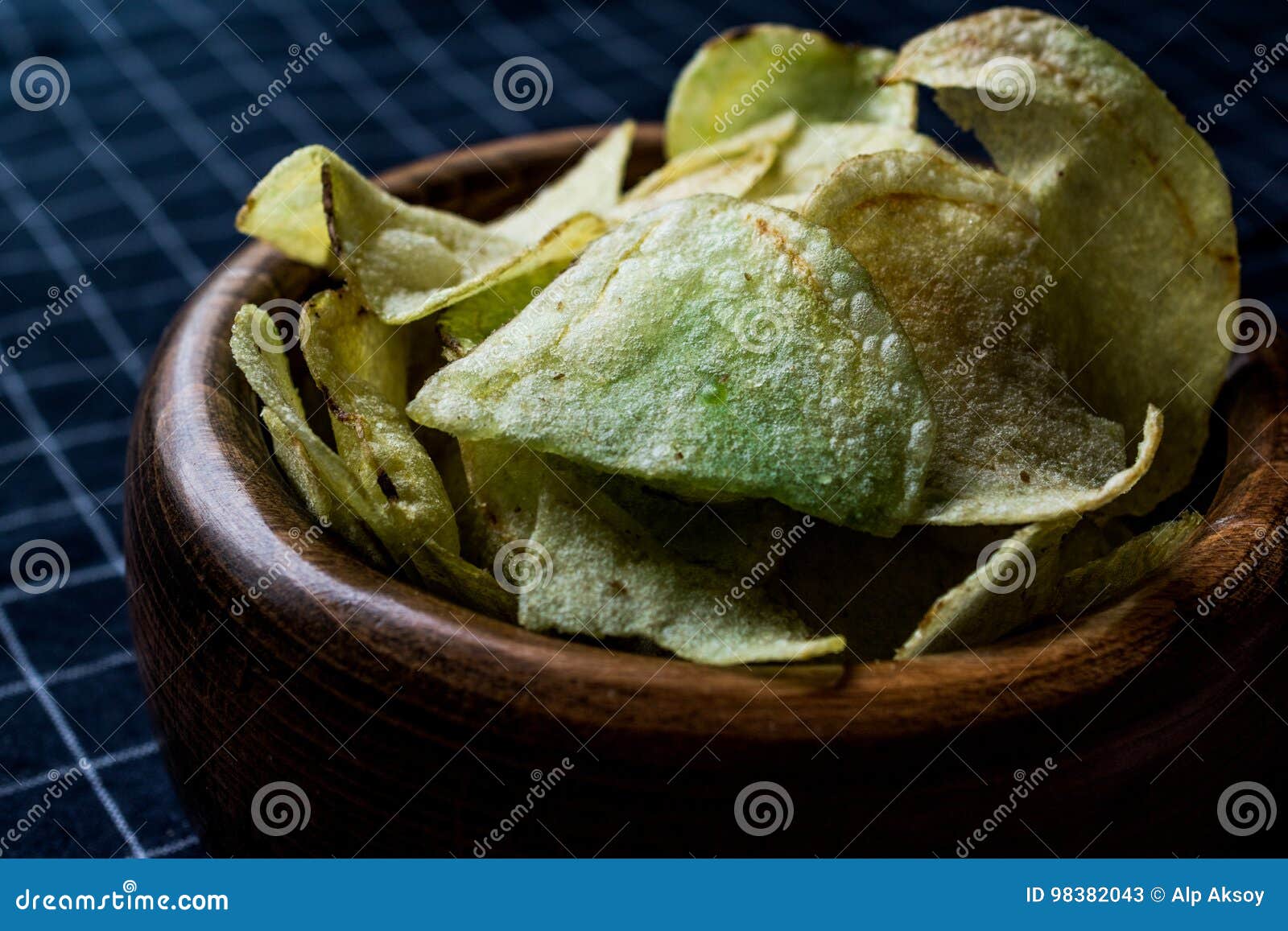 Wasabi Chips in a Wooden Bowl. Stock Image - Image of crunchy, healthy ...