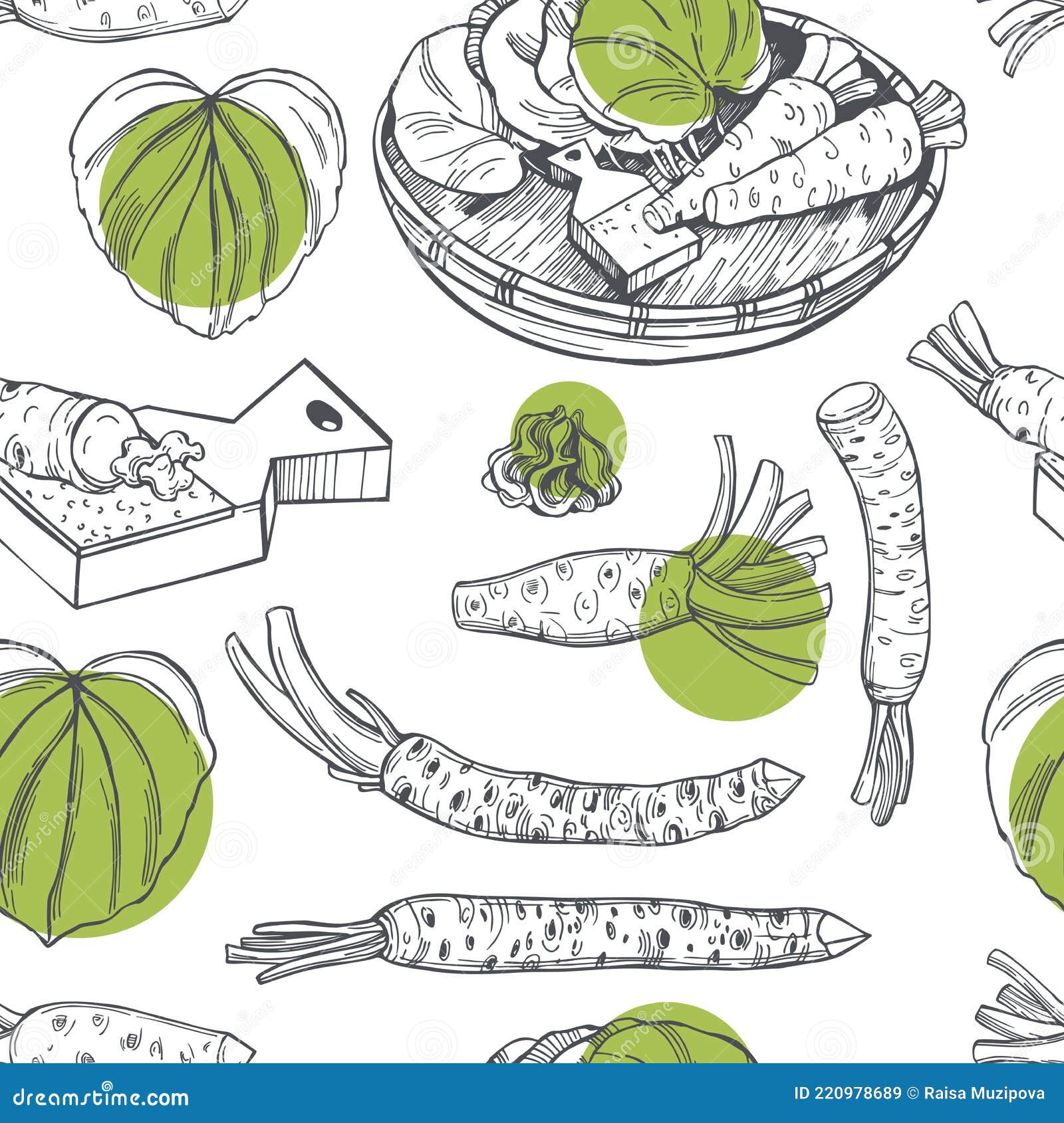 Wasabi, Root and Leaves. Vector Pattern Stock Vector - Illustration of ...