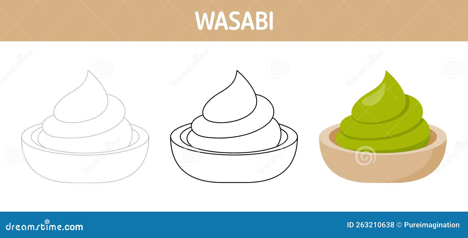 Wasabi Tracing and Coloring Worksheet for Kids Stock Vector ...