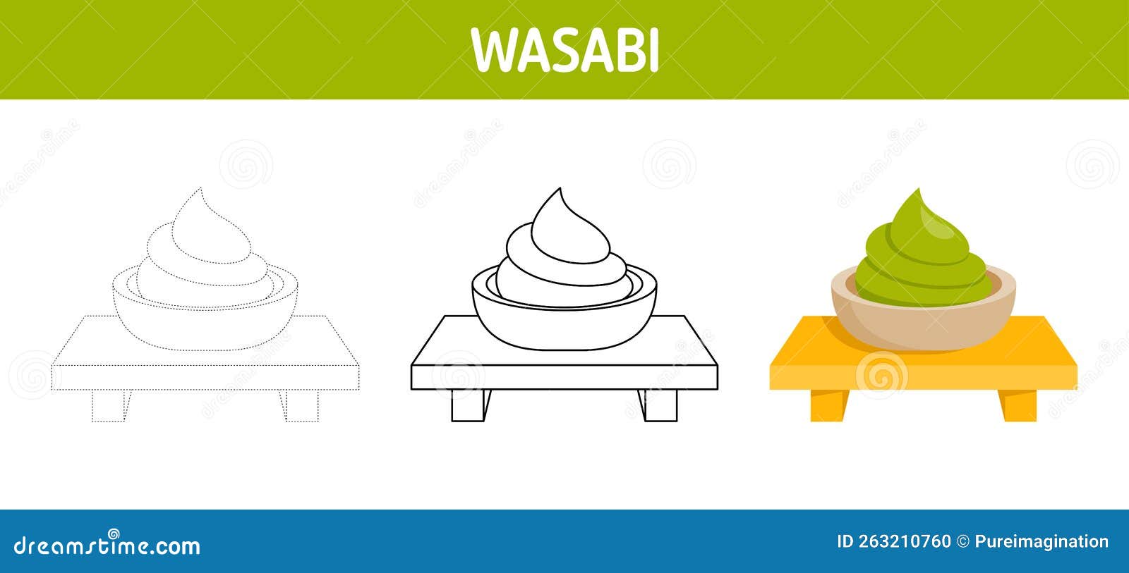 Wasabi Tracing and Coloring Worksheet for Kids Stock Vector ...