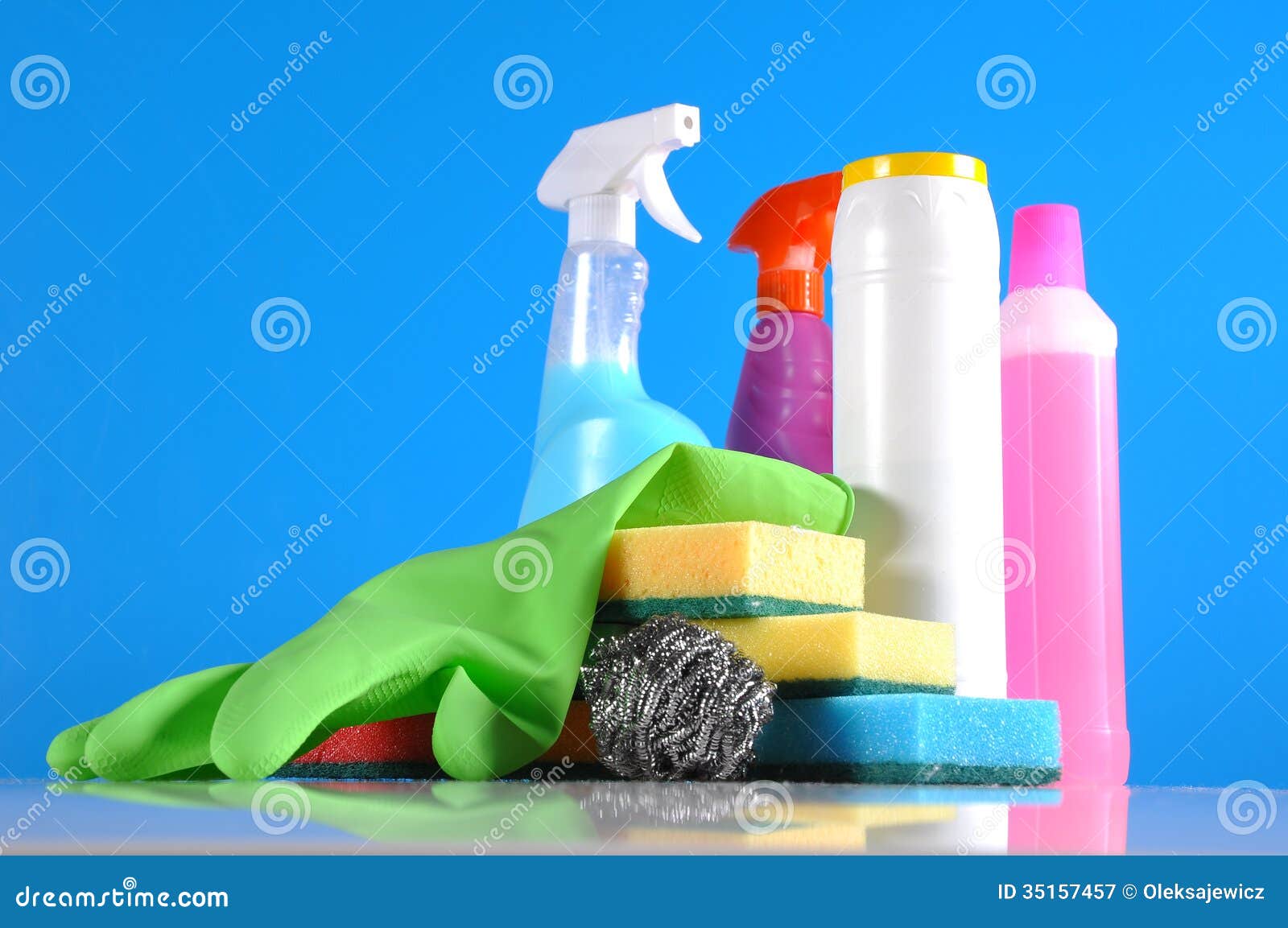 Wash and Cleaning on Blue Background Stock Image - Image of sponge ...