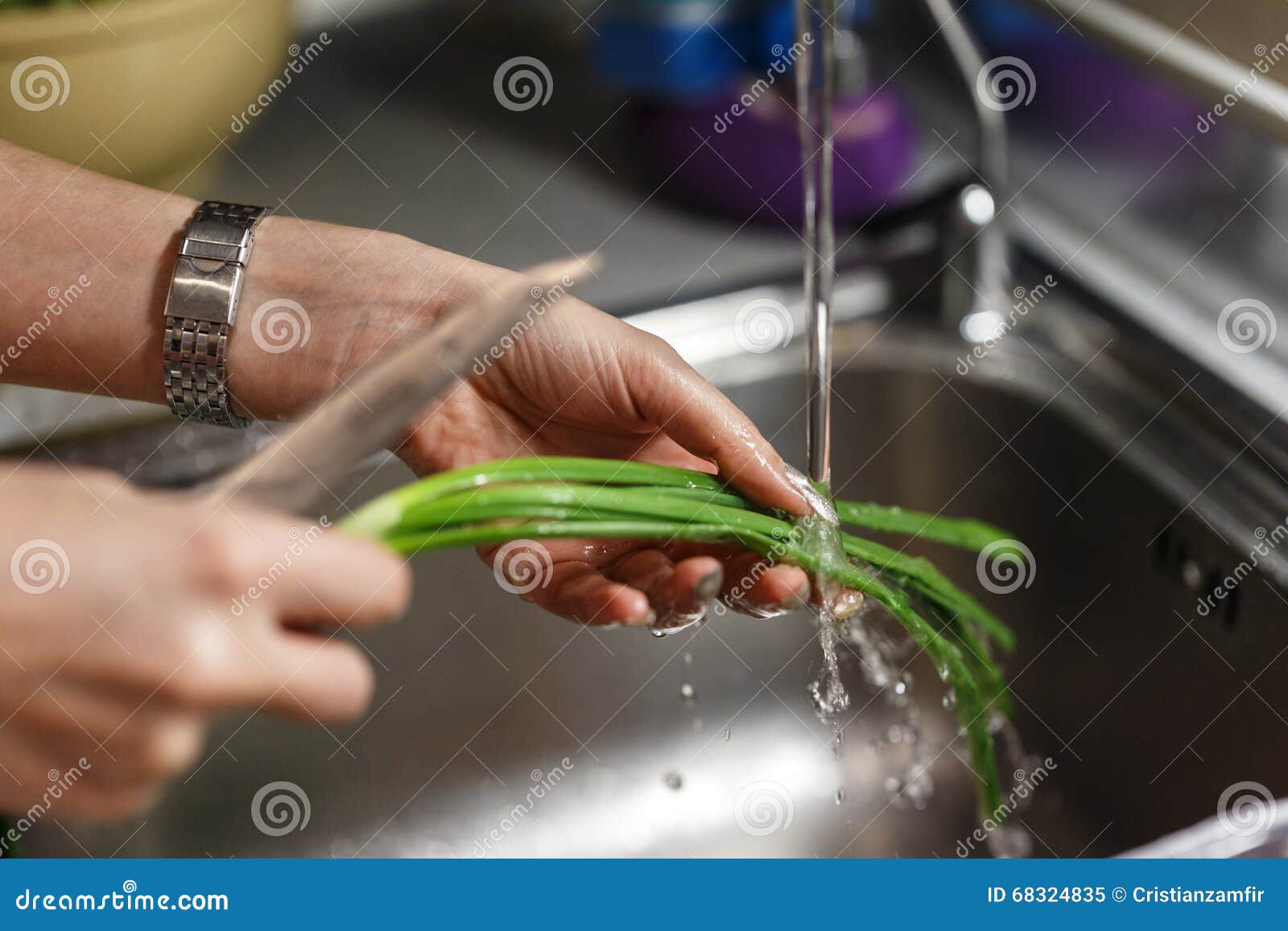 Wash green onions stock image. Image of kitchen, standing - 68324835