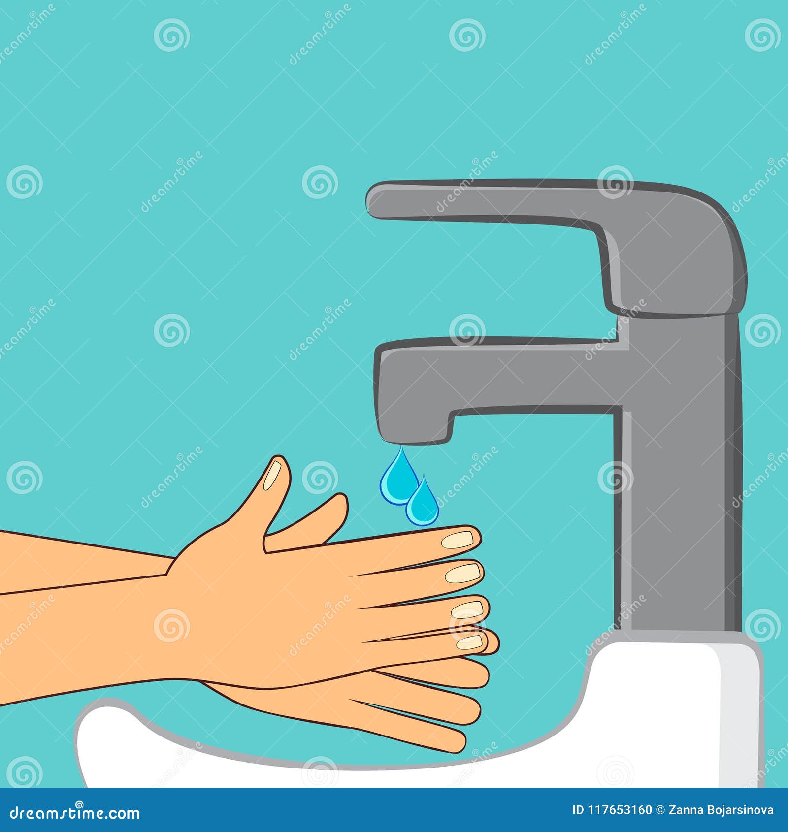 Wash Hand Flat Design Vector Illustration. Stock Vector - Illustration ...