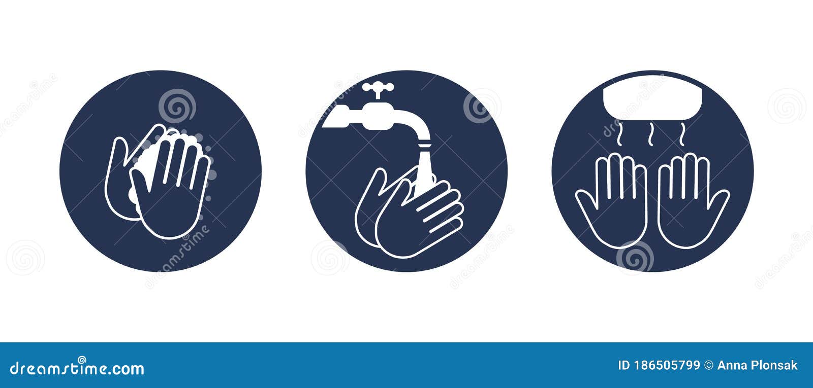 Wash Hands. Step Instructions Washing Hand. Vector Flat Icons Stock ...