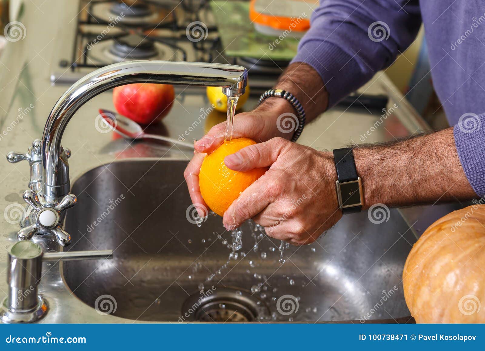 Wash the Orange with Water from the Tap Stock Image - Image of hygiene ...