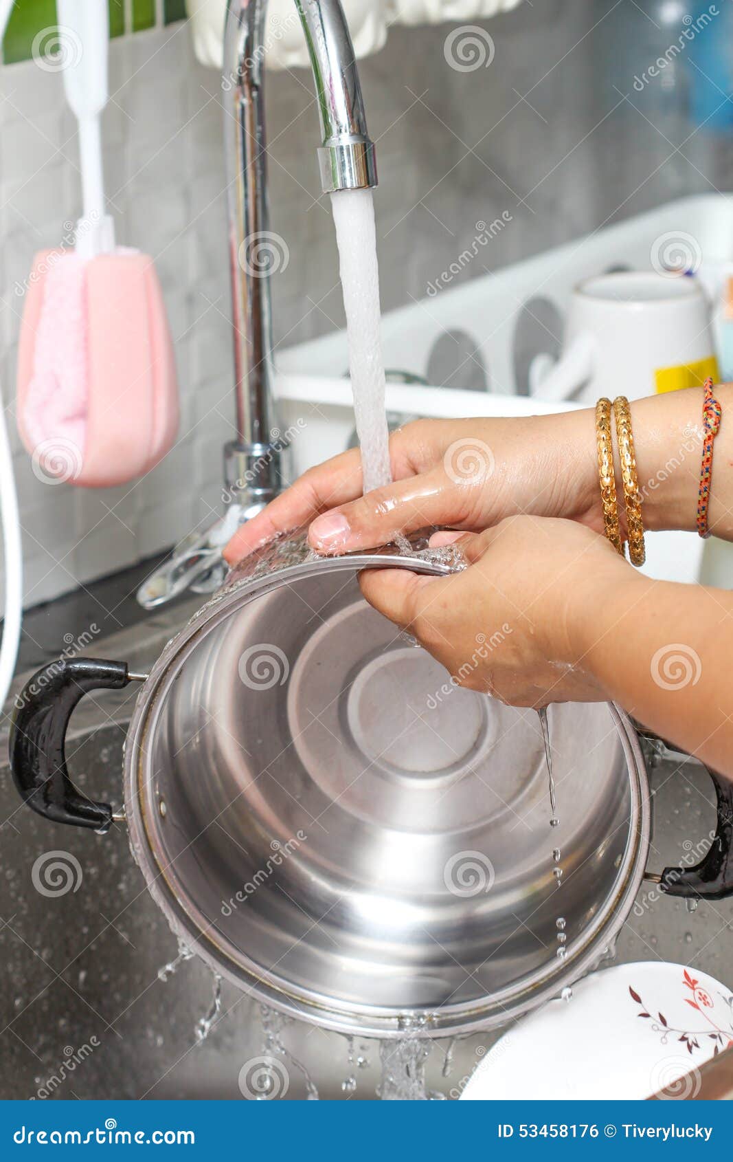 Wash pot in kitchen sink stock photo. Image of foam, women - 53458176