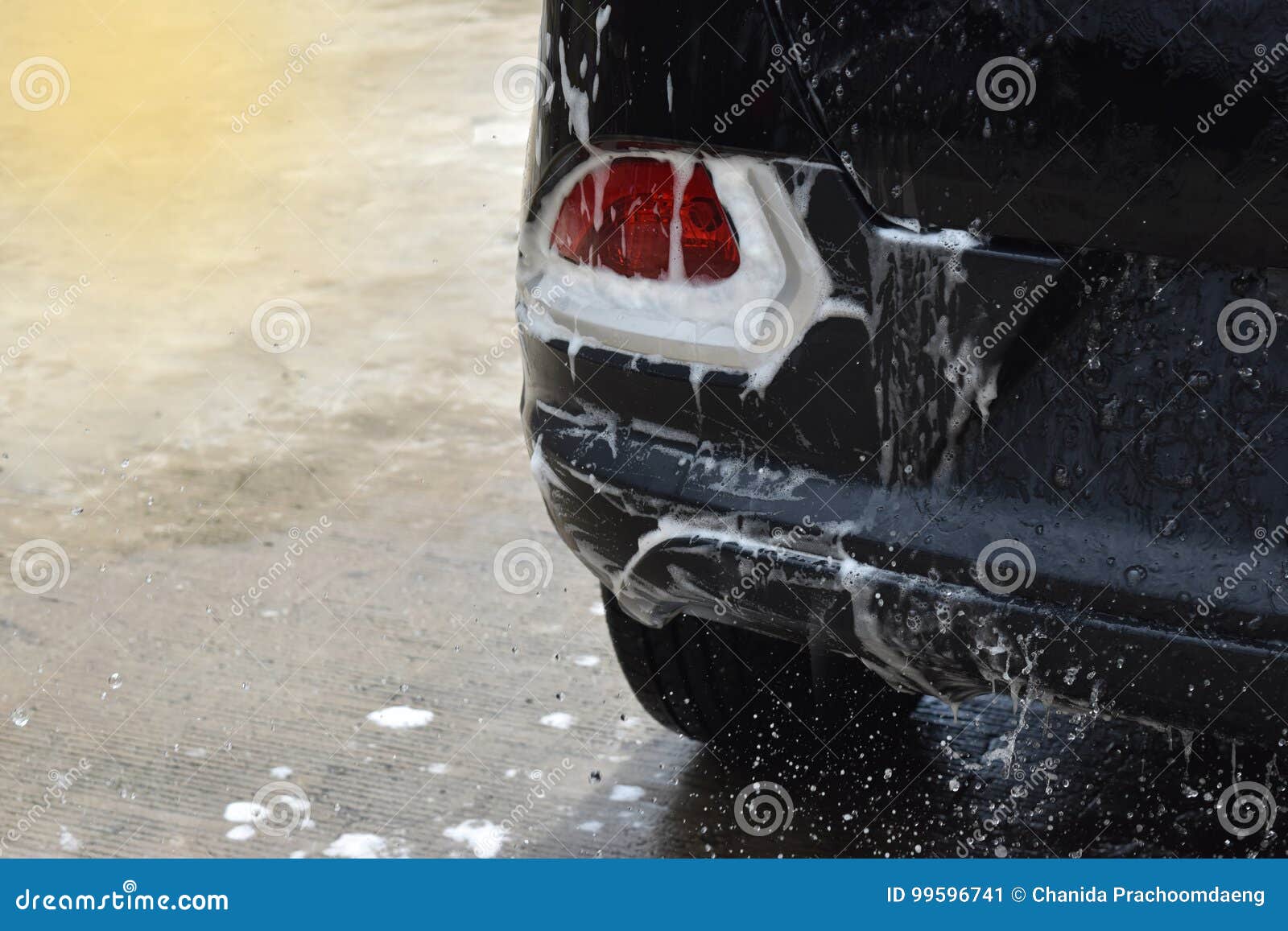 Wash the Tail Lights Car Black,Bubbles Filled the Area and Empty Space ...