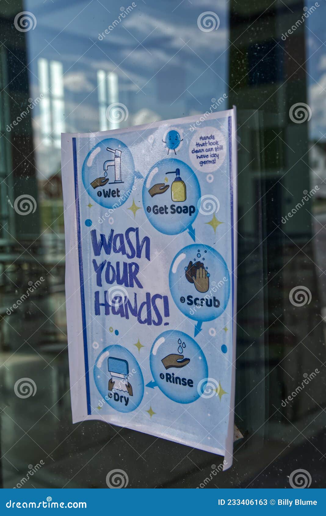 Wash Your Hands Poster in a Window of a School Editorial Stock Photo ...