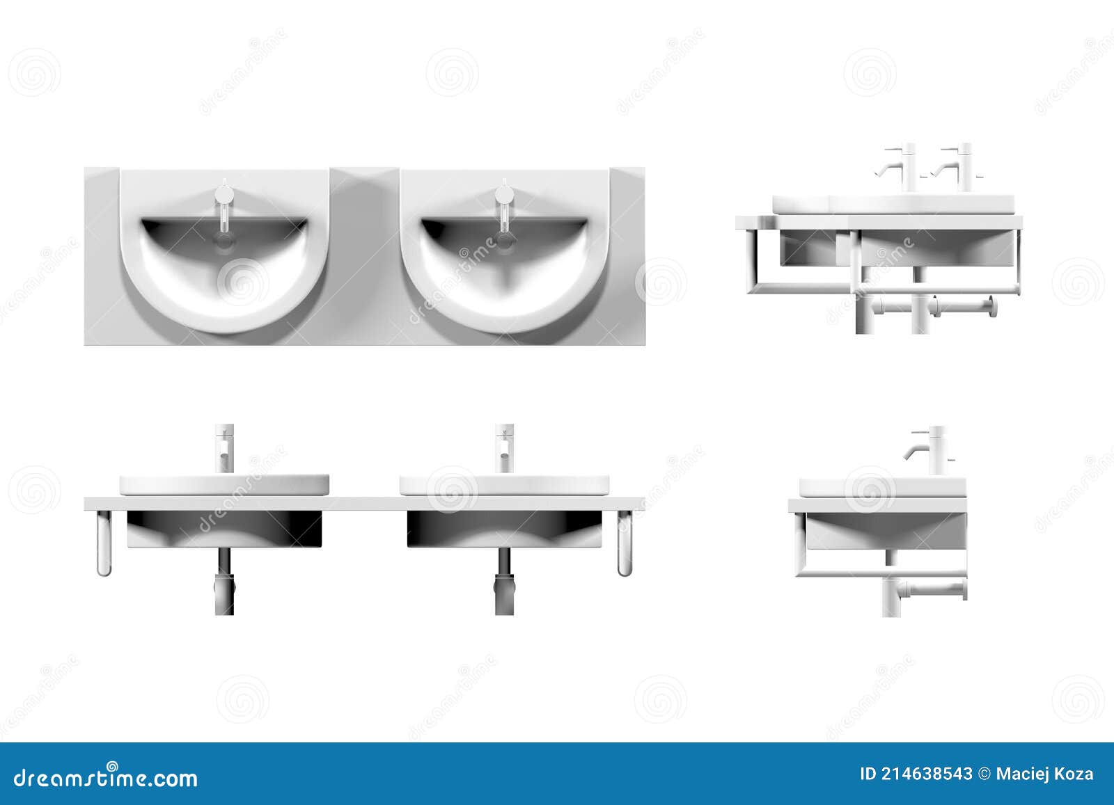 Washbasin Mockup with Tap Isolated on White Stock Illustration ...