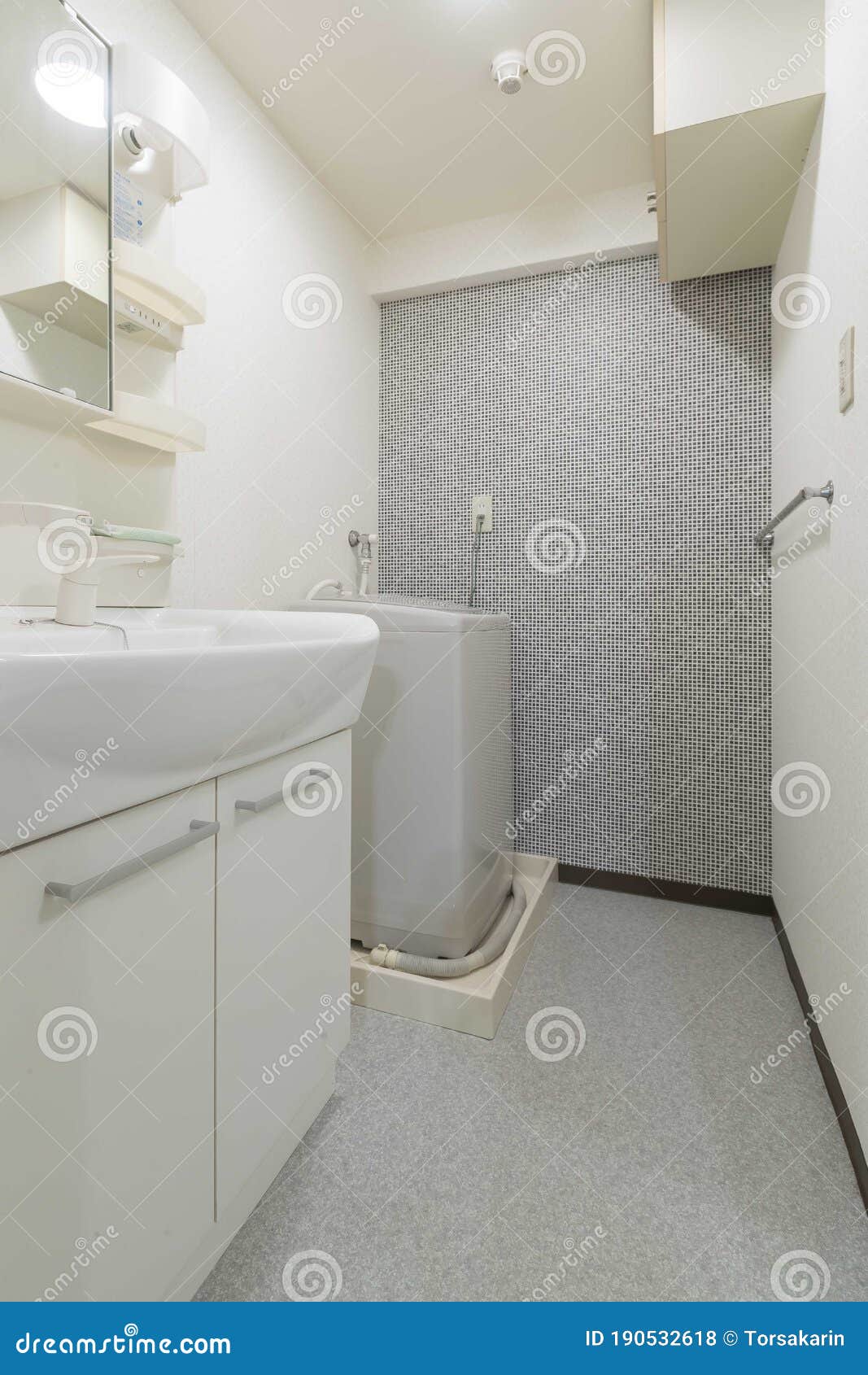 Washbasin and Washing Machine Stock Photo - Image of restroom, luxury ...