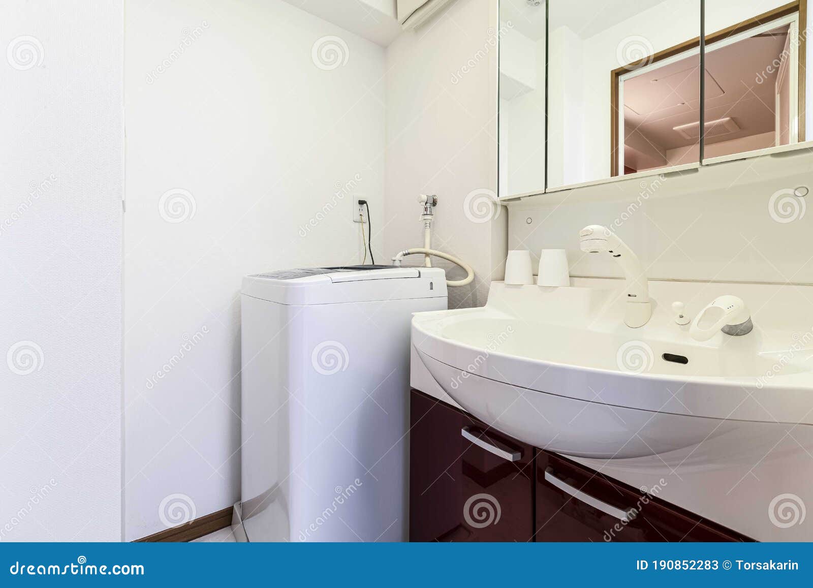 Washbasin and Washing Machine Stock Image - Image of apartment, design ...