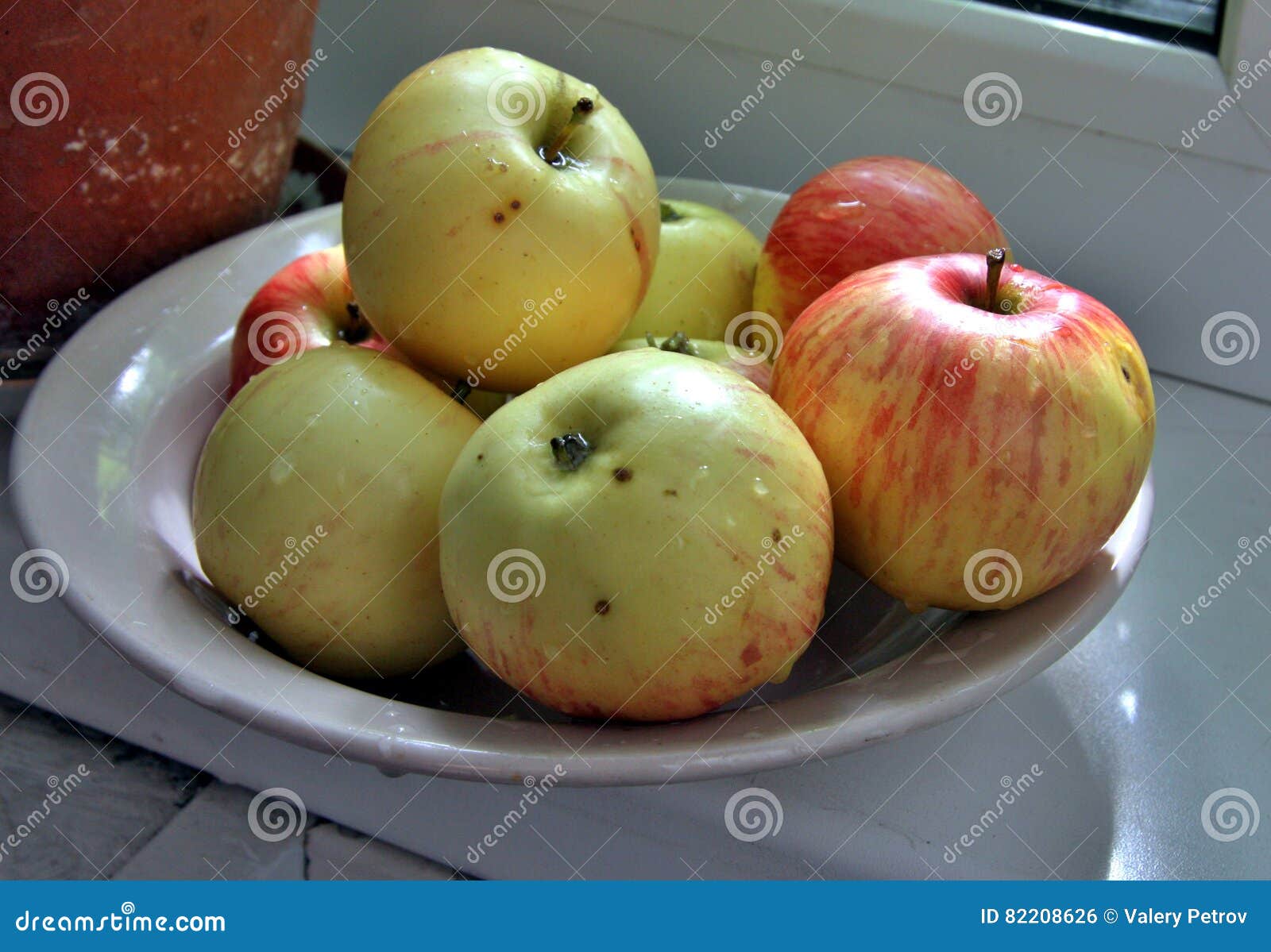 Washed Colorful Apples on the Plate Stock Photo - Image of season ...