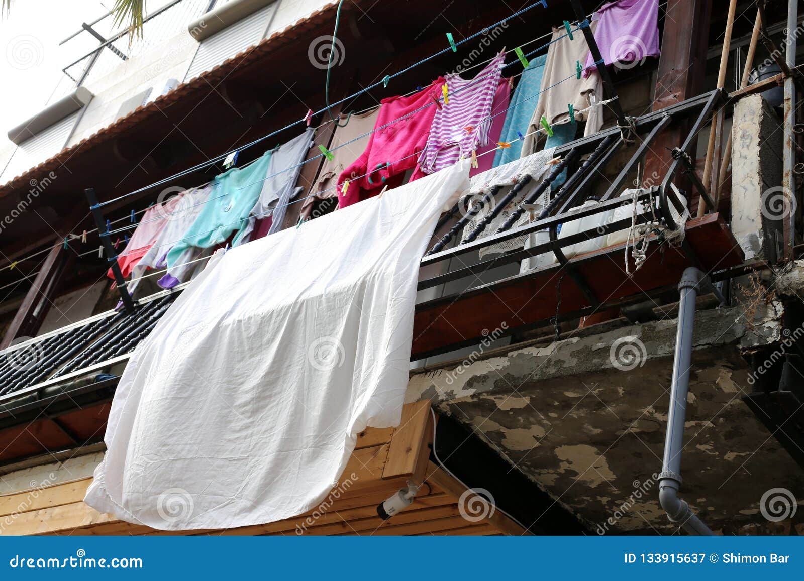 Washed Laundry is Dried on a Rope Stock Image - Image of washed, short ...