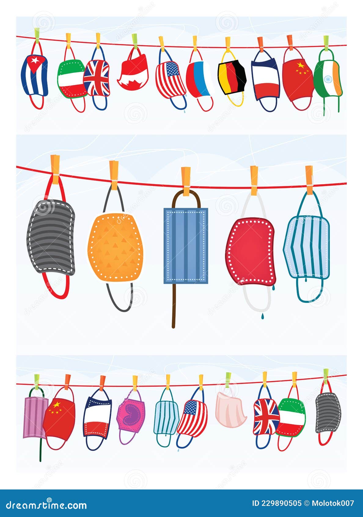 Washed Protective Face Masks Hanging on a Line. Drying Laundered ...