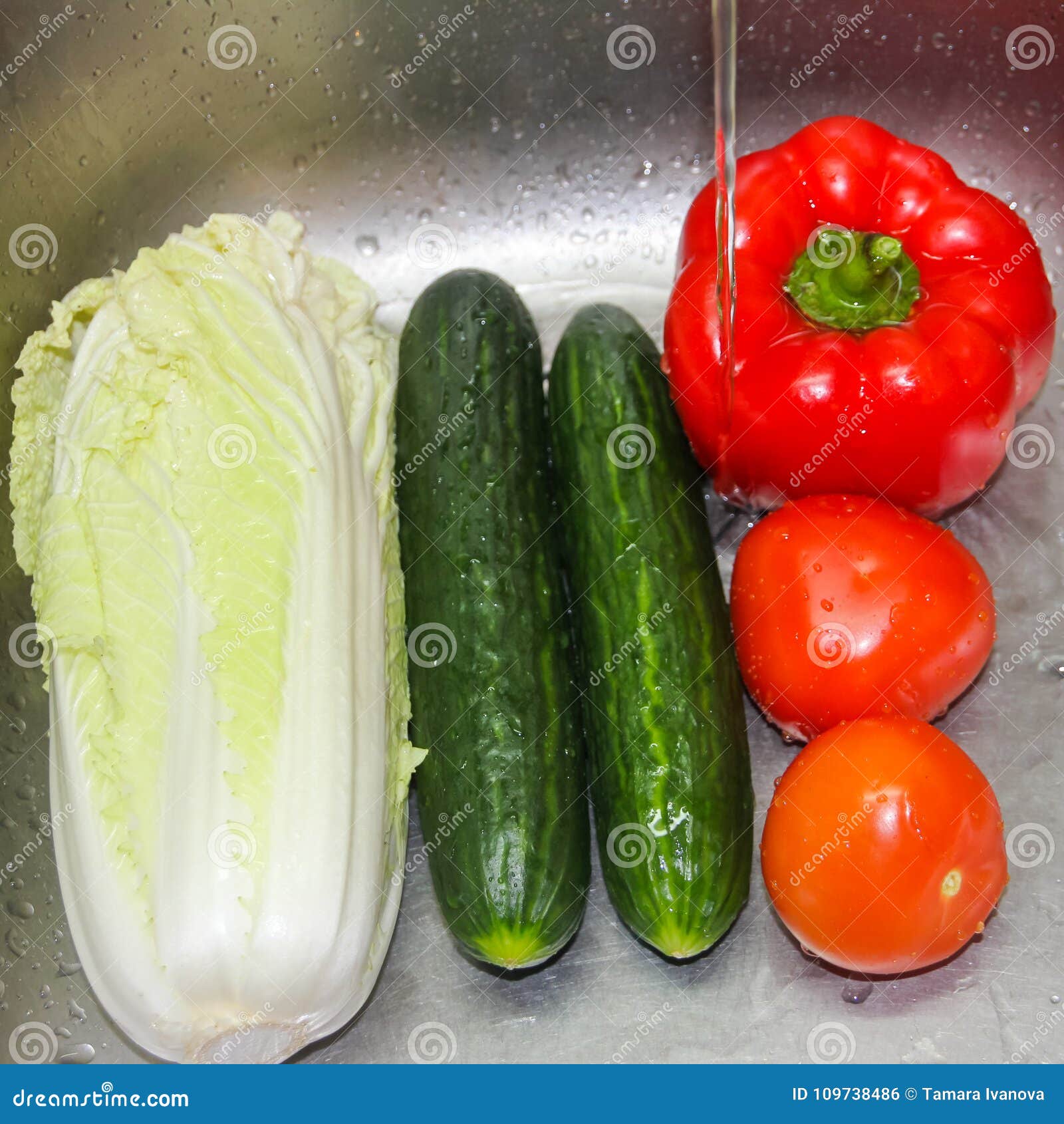 Washed Vegetables. Vegetables Under the Running Water in the Sin Stock ...