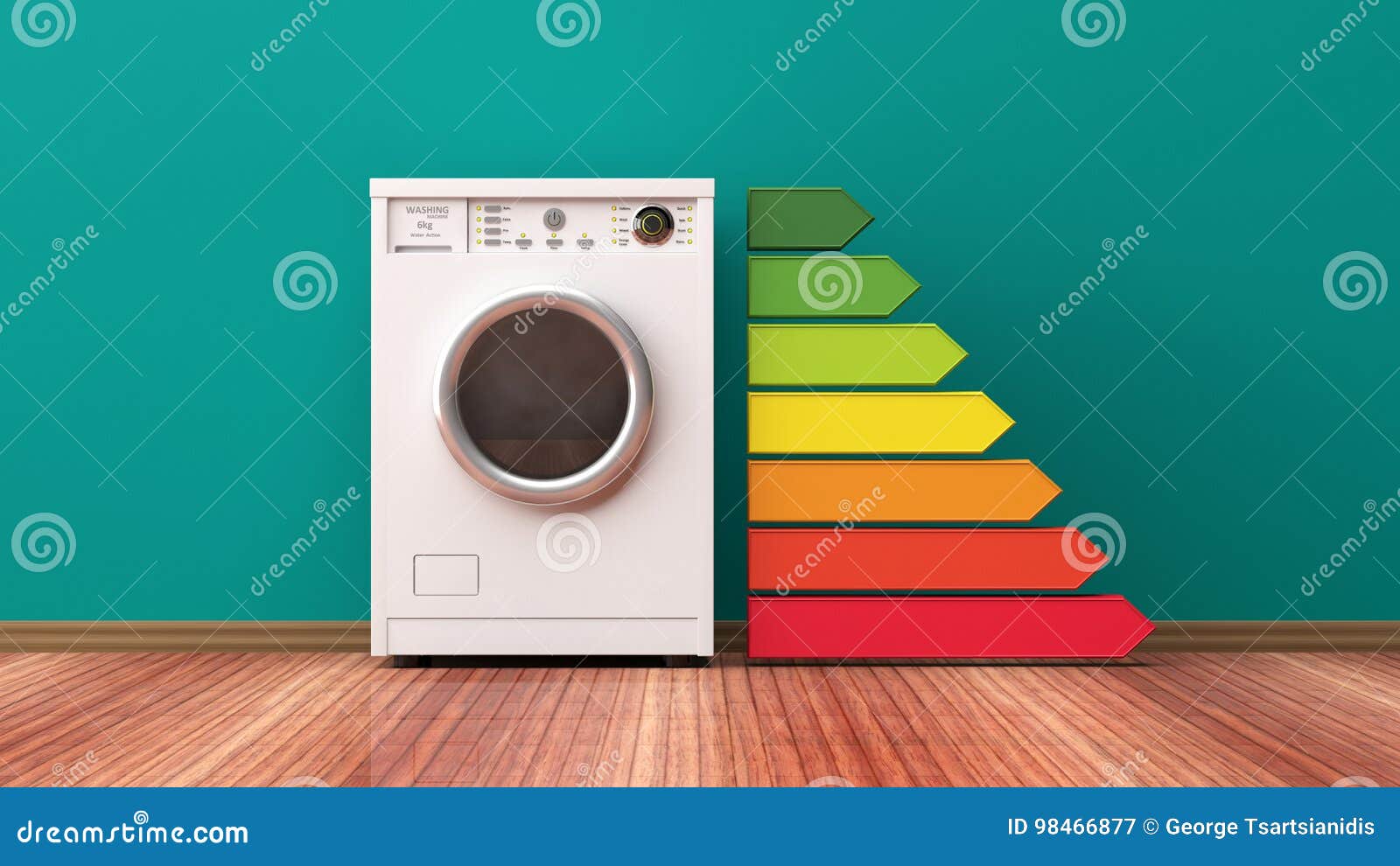 Washer Machine and Energy Efficiency Rating. 3d Illustration Stock ...