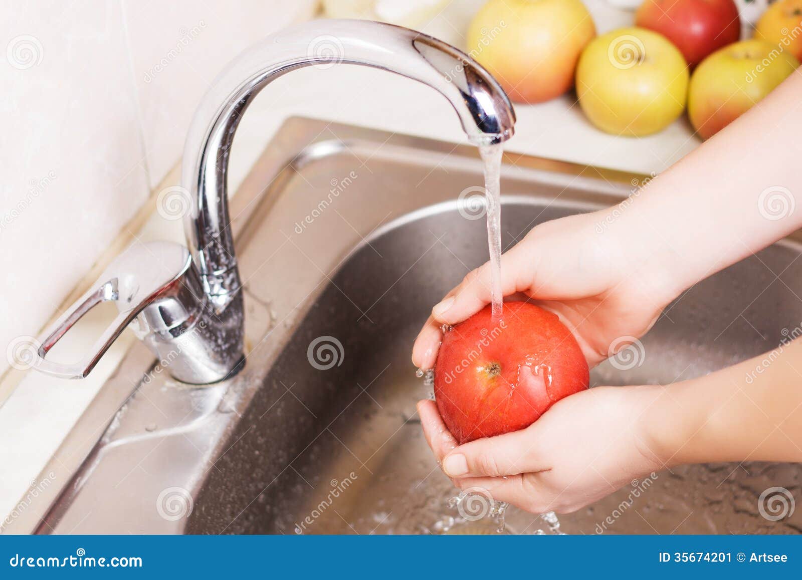 Washes apple stock image. Image of fruit, diet, water - 35674201