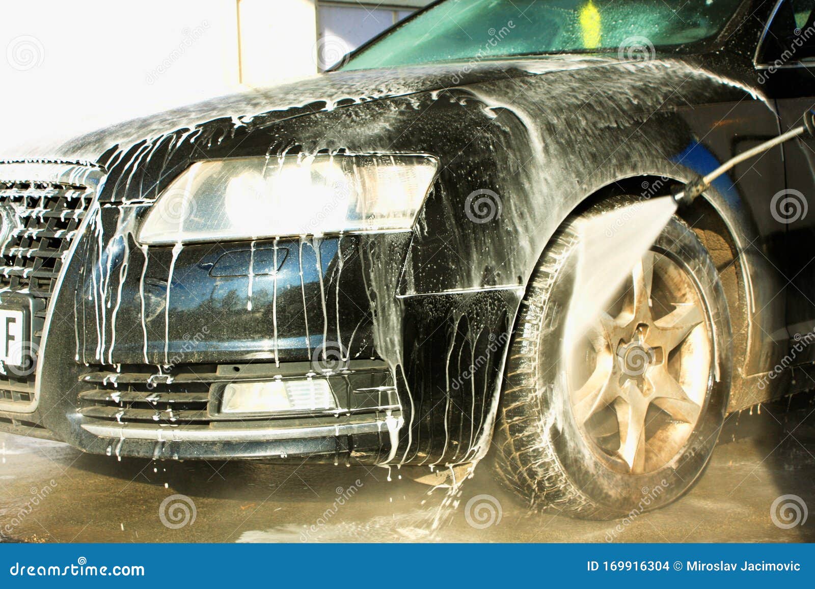 Washing the Car with Flowing Water and Foam Stock Photo - Image of ...