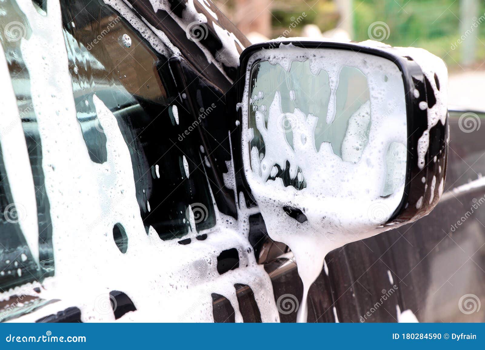 Washing a Car. Foam and Soap. Windows and Mirror of a Car. Cleaning a ...