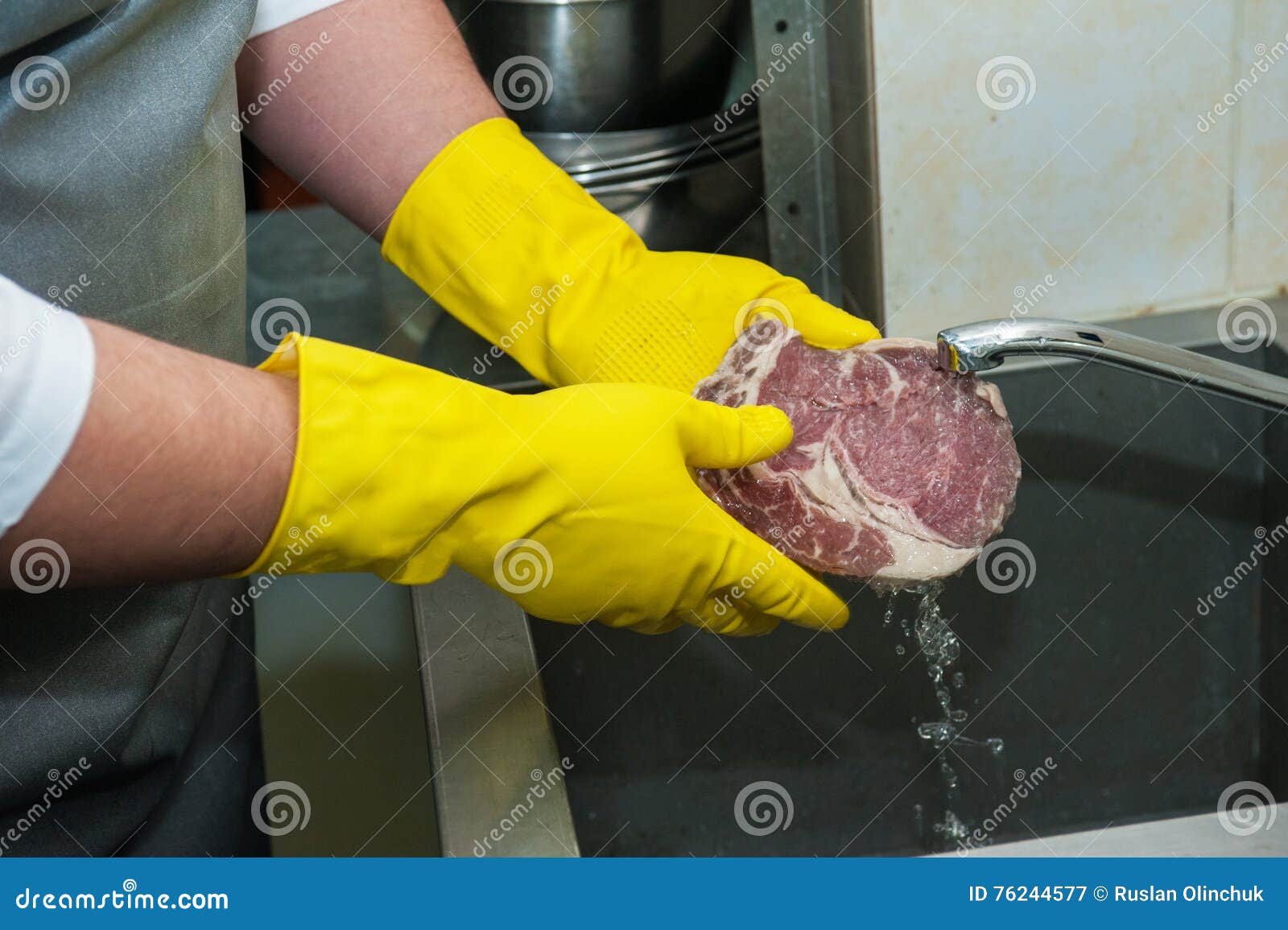 Washing and cleaning meat stock image. Image of meat - 76244577