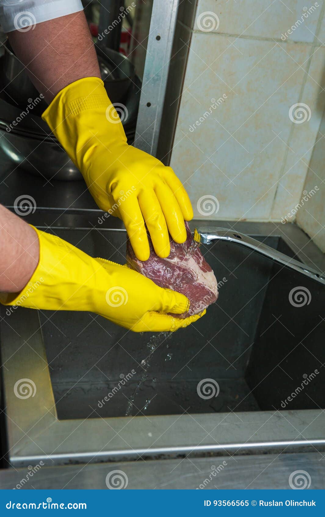 Washing and cleaning meat stock image. Image of business - 93566565