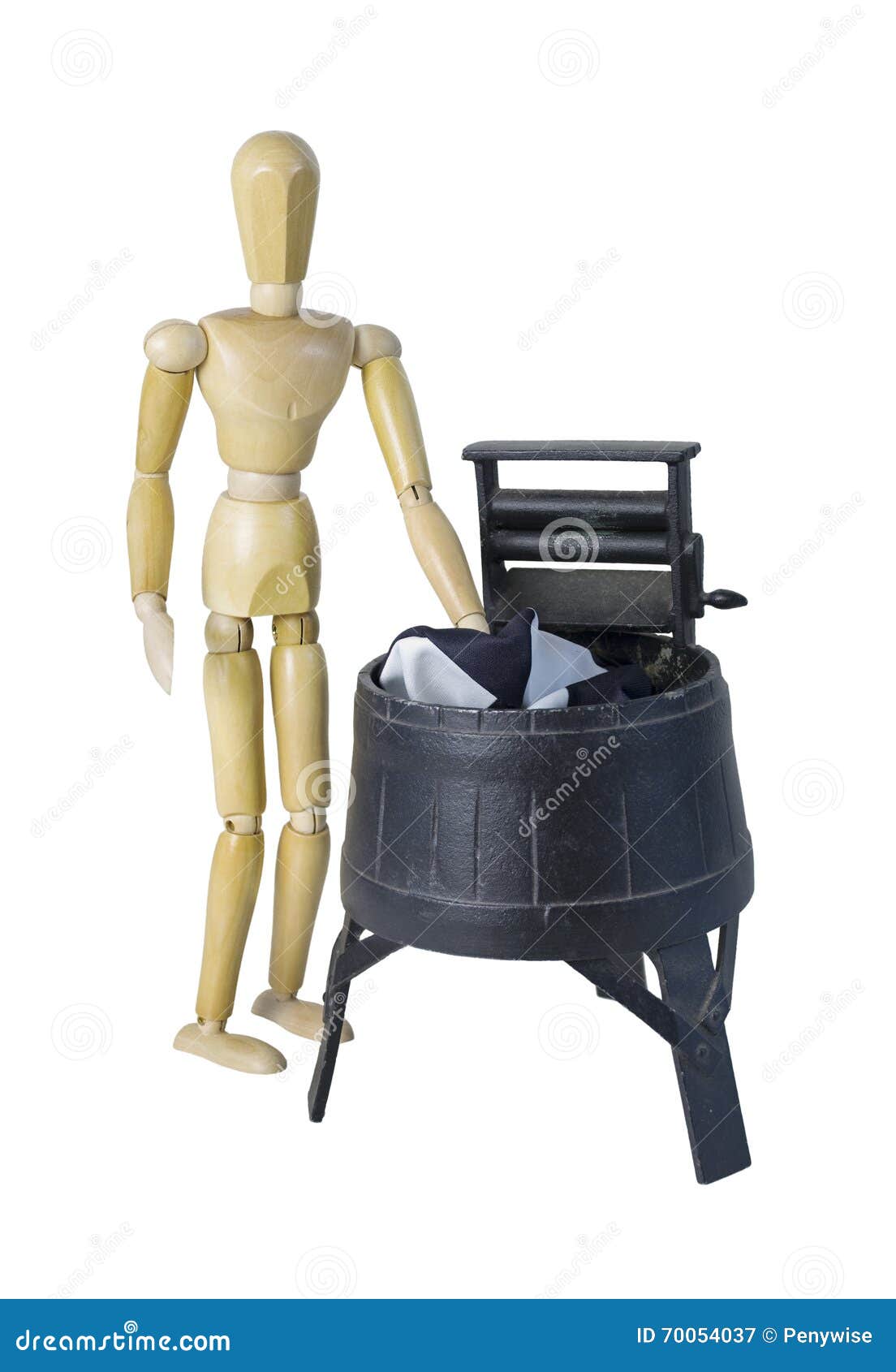 Washing Clothes in Vintage Washing Machine with Squeezing Roller Stock ...