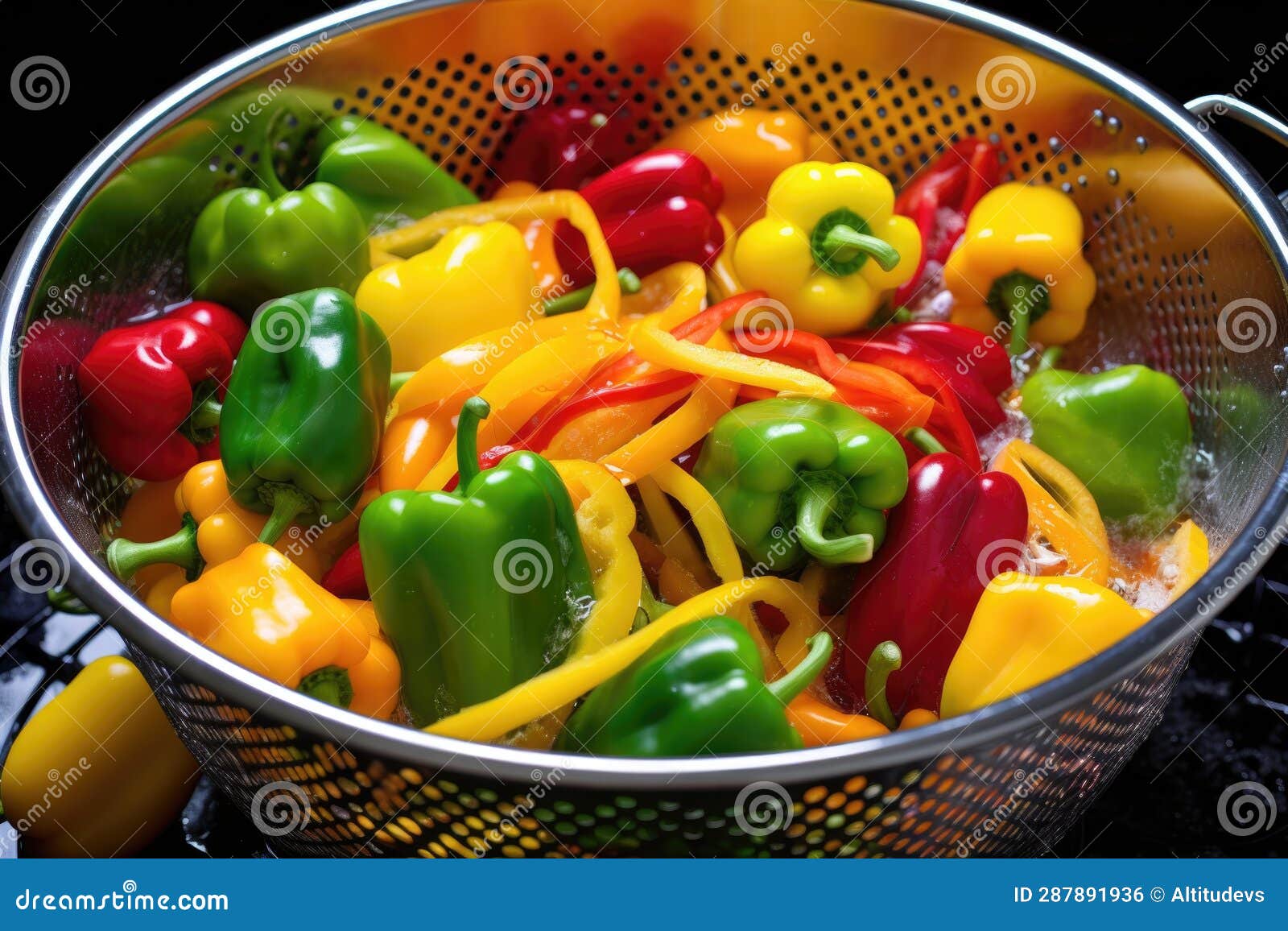 Washing Colorful Bell Peppers in a Colander Stock Photo - Image of ...