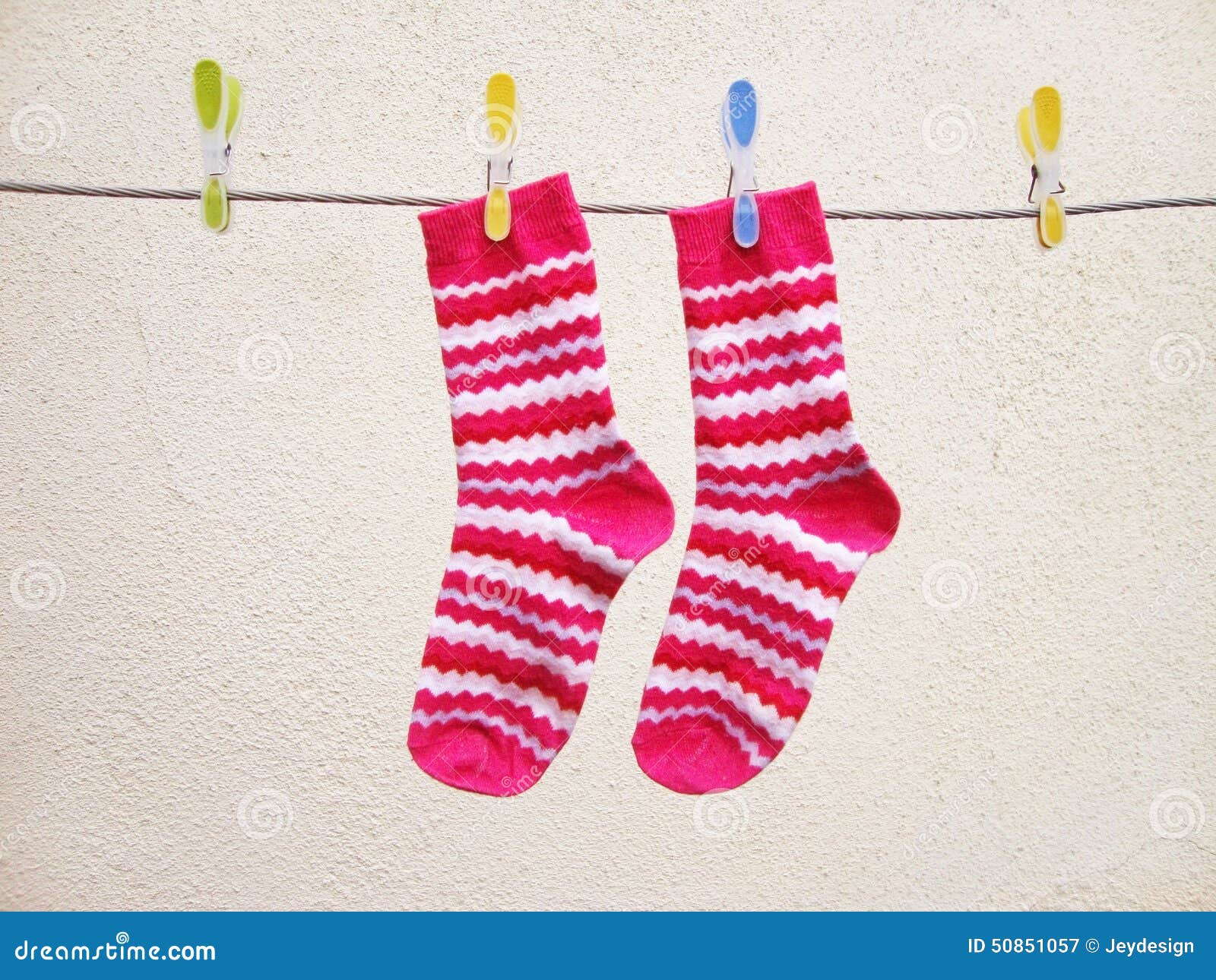 Washing Day, Socks Drying on a String Stock Image - Image of close ...