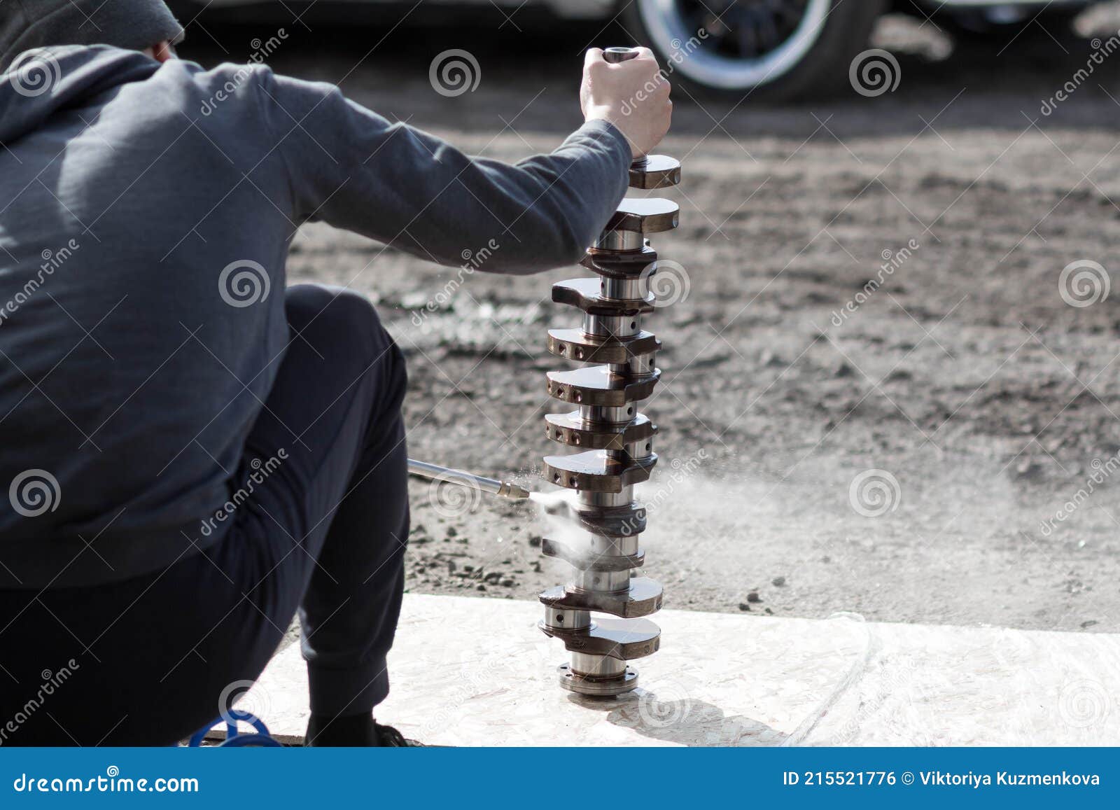 Washing the Engine Crankshaft. Disassembled Engine from the Car Stock ...