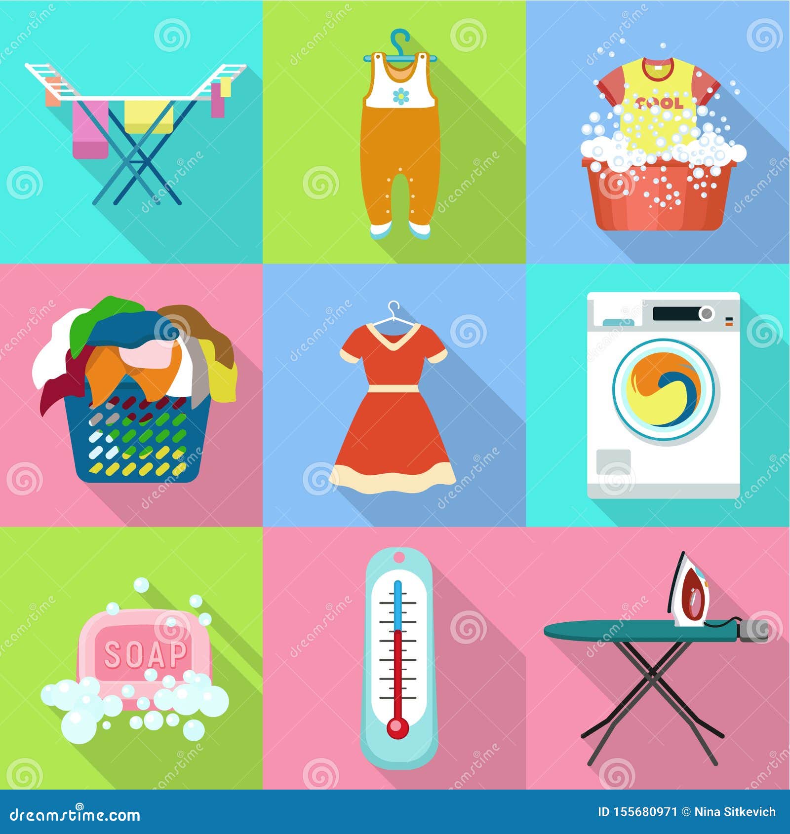 Washing Equipment Icon Set, Flat Style Stock Vector - Illustration of ...