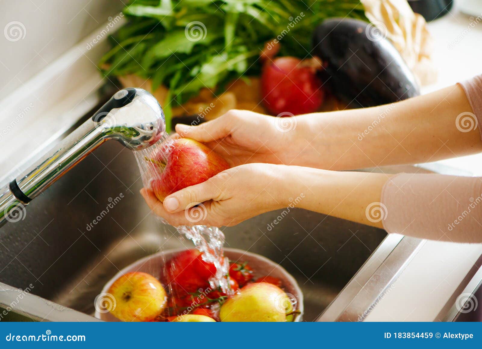 Washing Fruit in the Kitchen, White Hands Stock Image - Image of ...