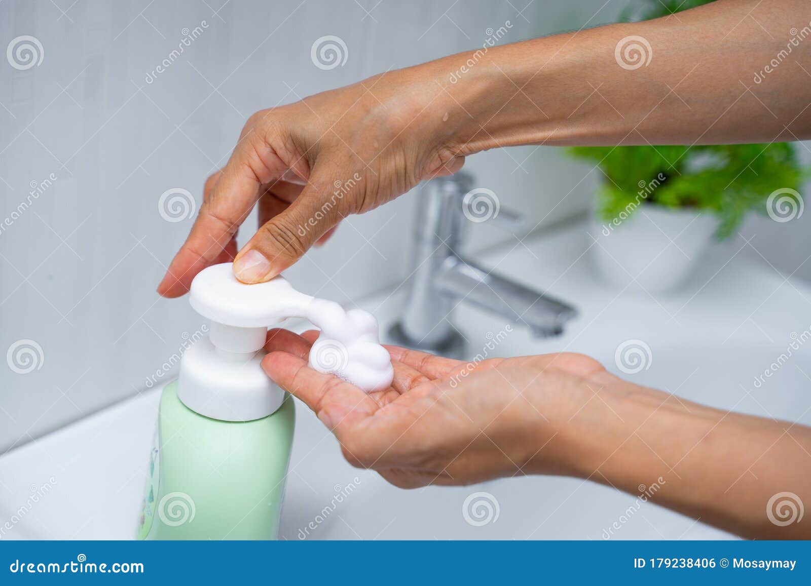 Washing Hand with Hand Wash Foam Stock Photo - Image of protect ...