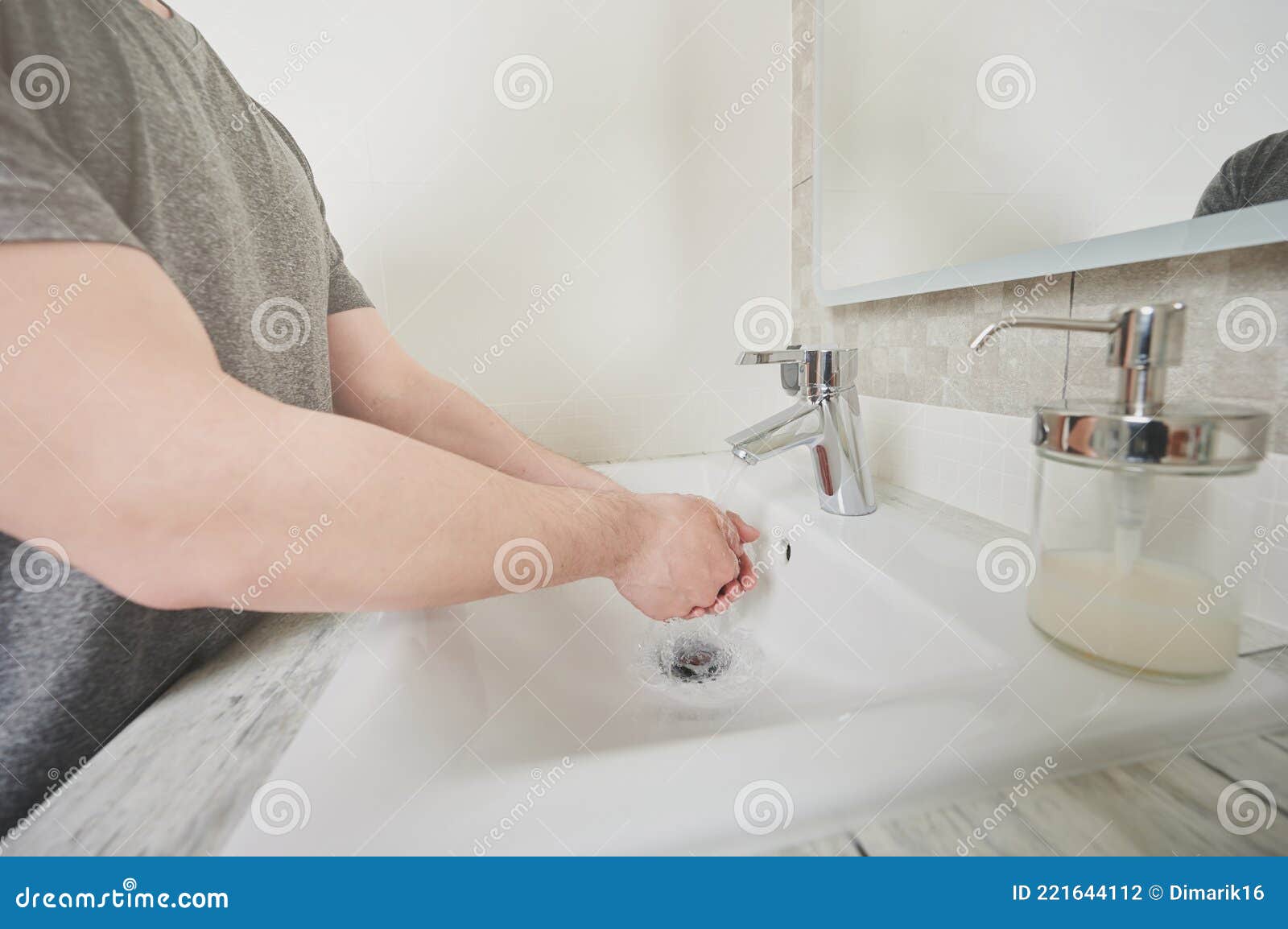 Washing hands in bathroom stock photo. Image of cleaning - 221644112