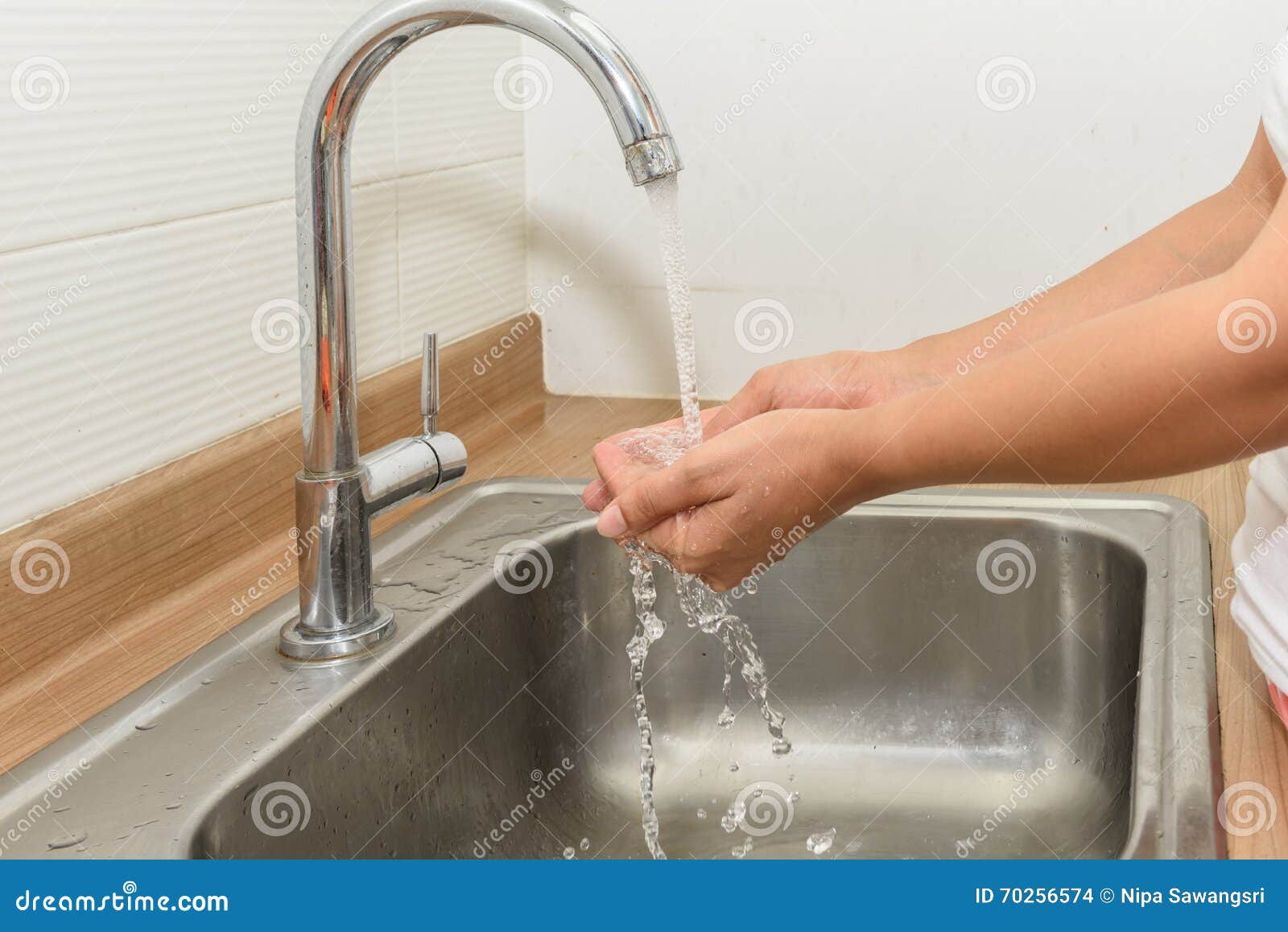 Washing Hands with Streaming Water in Kitchen Stock Photo - Image of ...