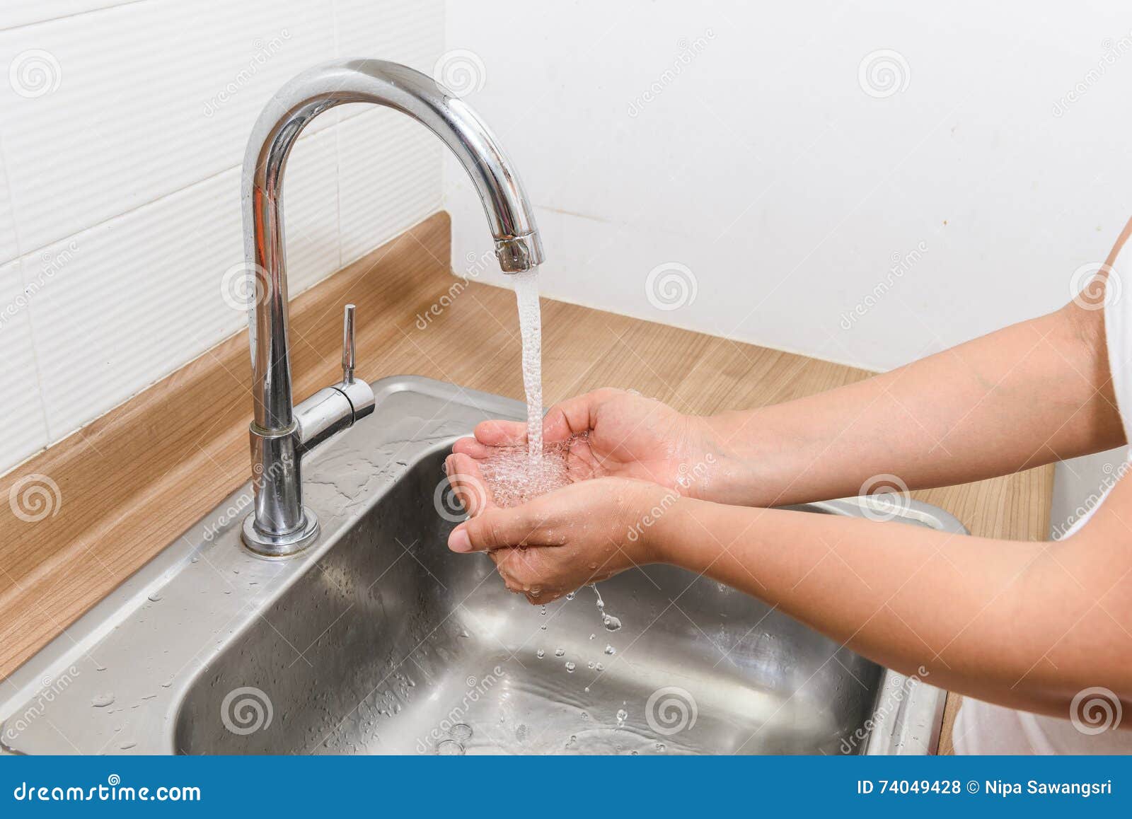 Washing Hands with Streaming Water in Kitchen Stock Photo - Image of ...