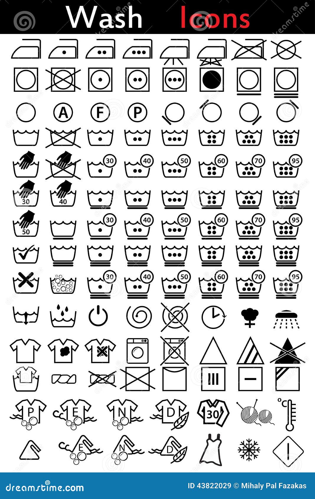 Washing instruction icons stock vector. Illustration of simple - 43822029