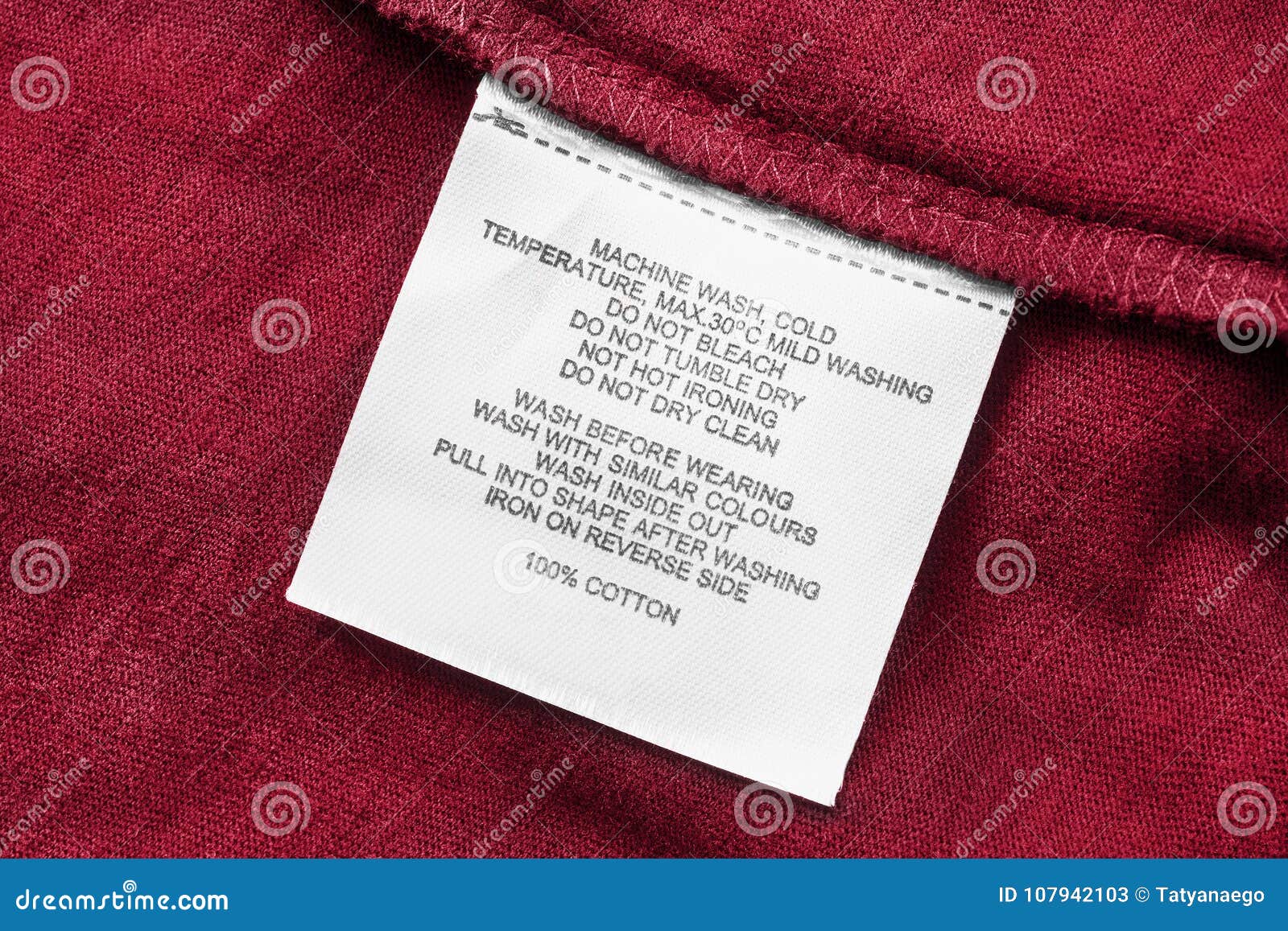 Washing instructions label stock image. Image of cotton - 107942103