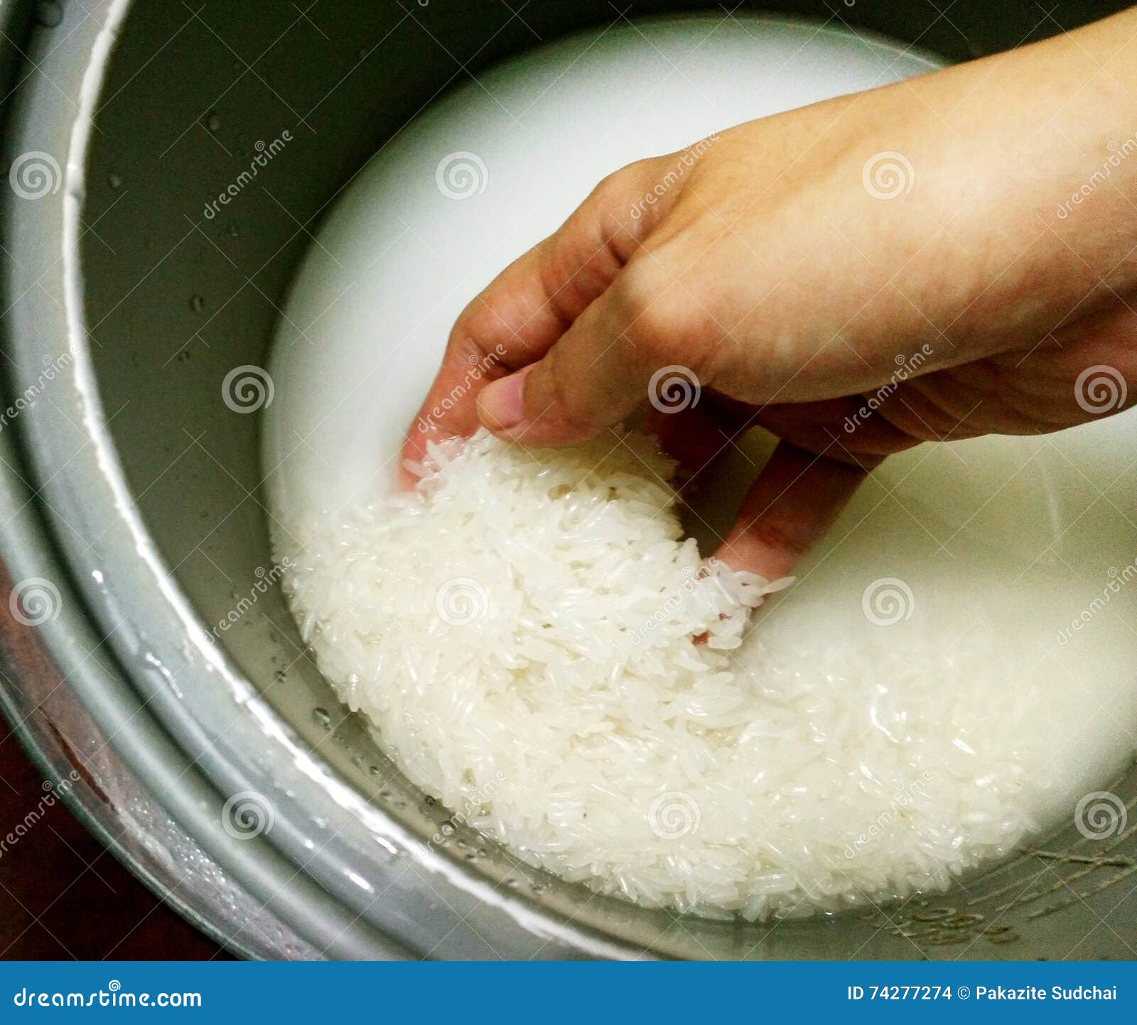 Washing Jasmine Rice in a Rice Pot Stock Photo - Image of healthy ...