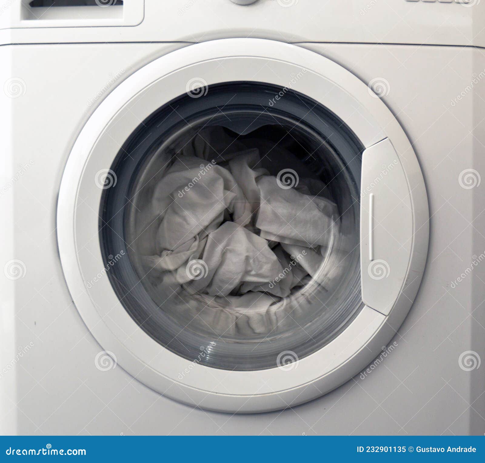 Washing Laundry Machine Detail with White Clothes Stock Image - Image ...