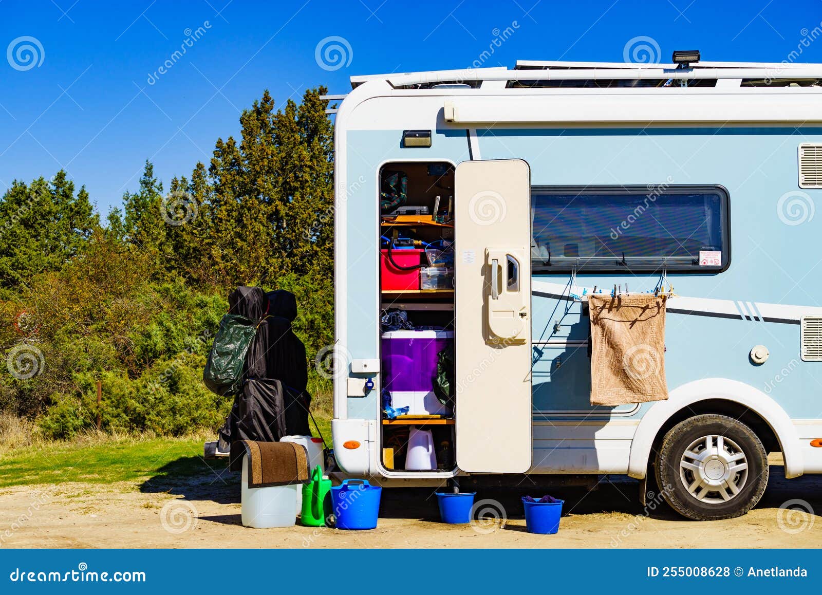 Washing Laundry Outdoor at Caravan Stock Photo - Image of washing ...